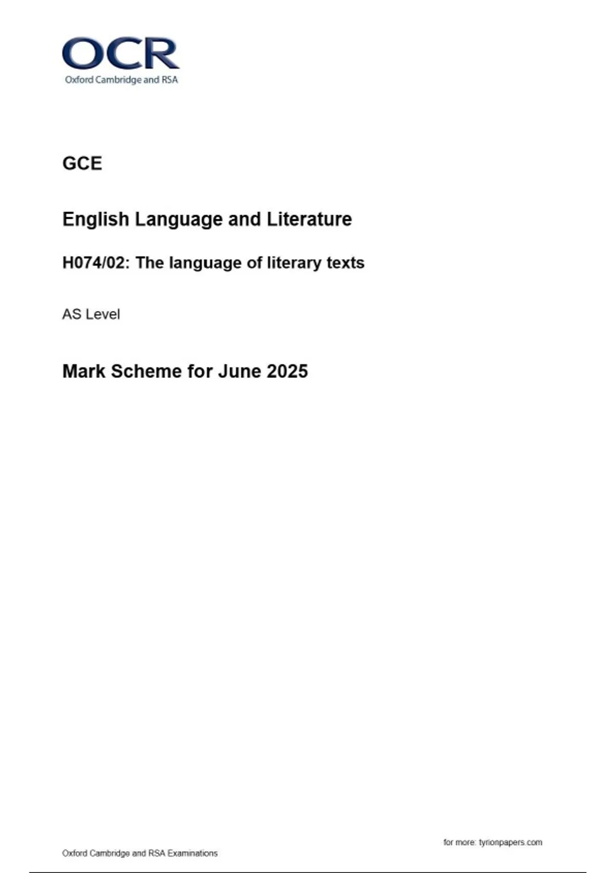 OCR AS Level English Language and Literature Paper 1 & 2 JUNE 2025 ...