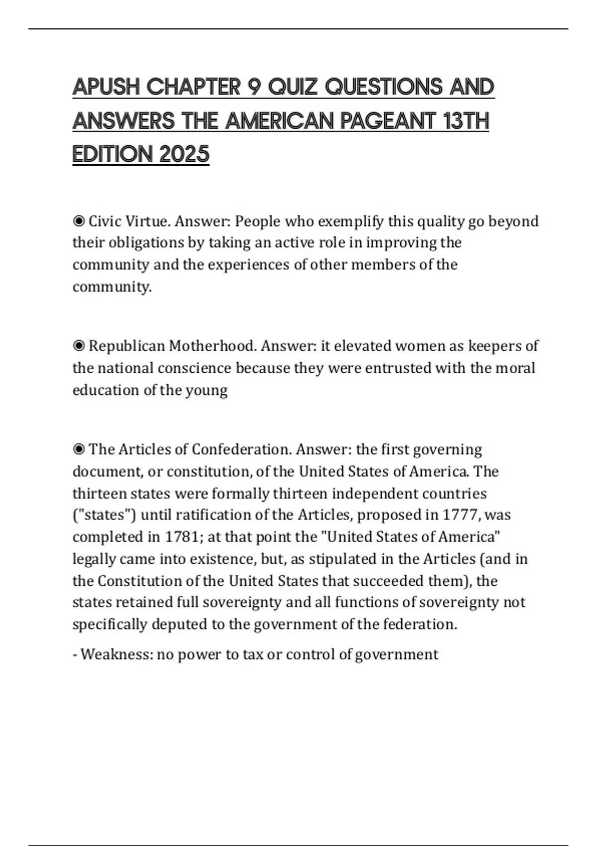 APUSH CHAPTER 9 QUIZ QUESTIONS AND ANSWERS THE AMERICAN PAGEANT 13TH ...