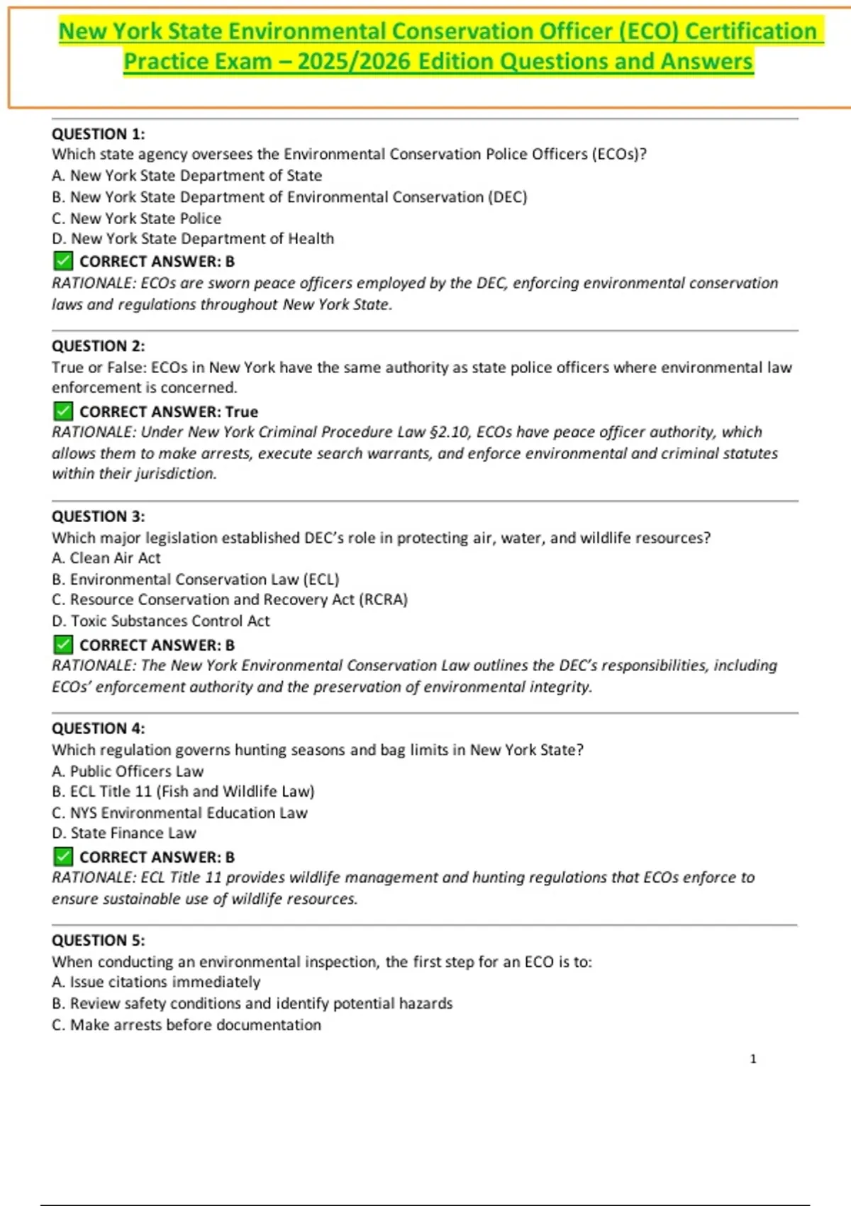 New York State Environmental Conservation Officer (ECO) Certification ...
