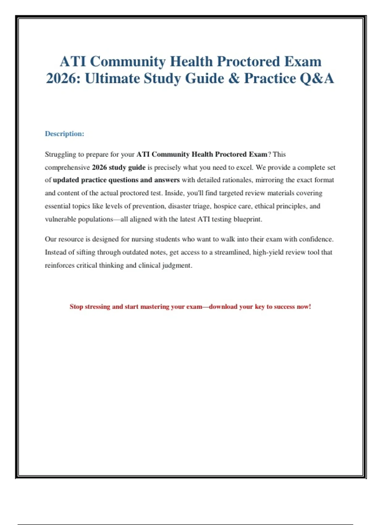 ATI Community Health Proctored Exam 2026: Questions & Rationales - ATI ...