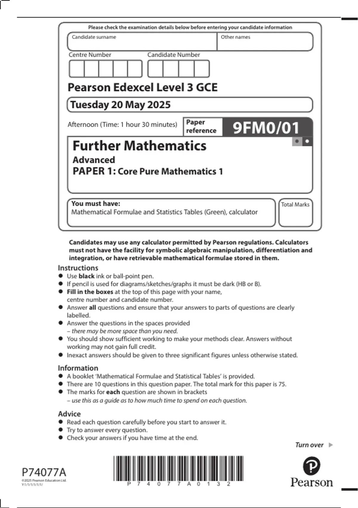 Bundle 2025 Pearson Edexcel A Level Further Mathematics Paper 1 ...