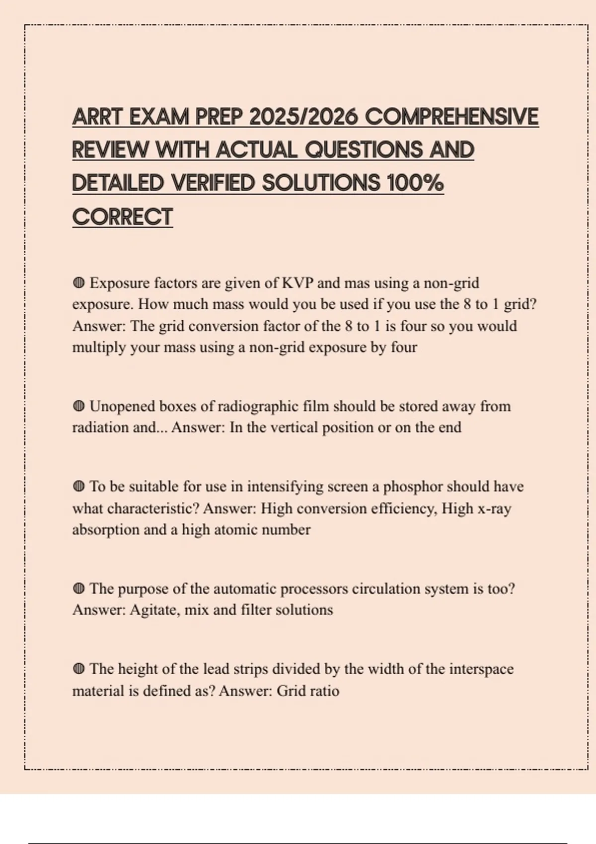 ARRT EXAM PREP 2025/2026 COMPREHENSIVE REVIEW WITH ACTUAL QUESTIONS AND ...