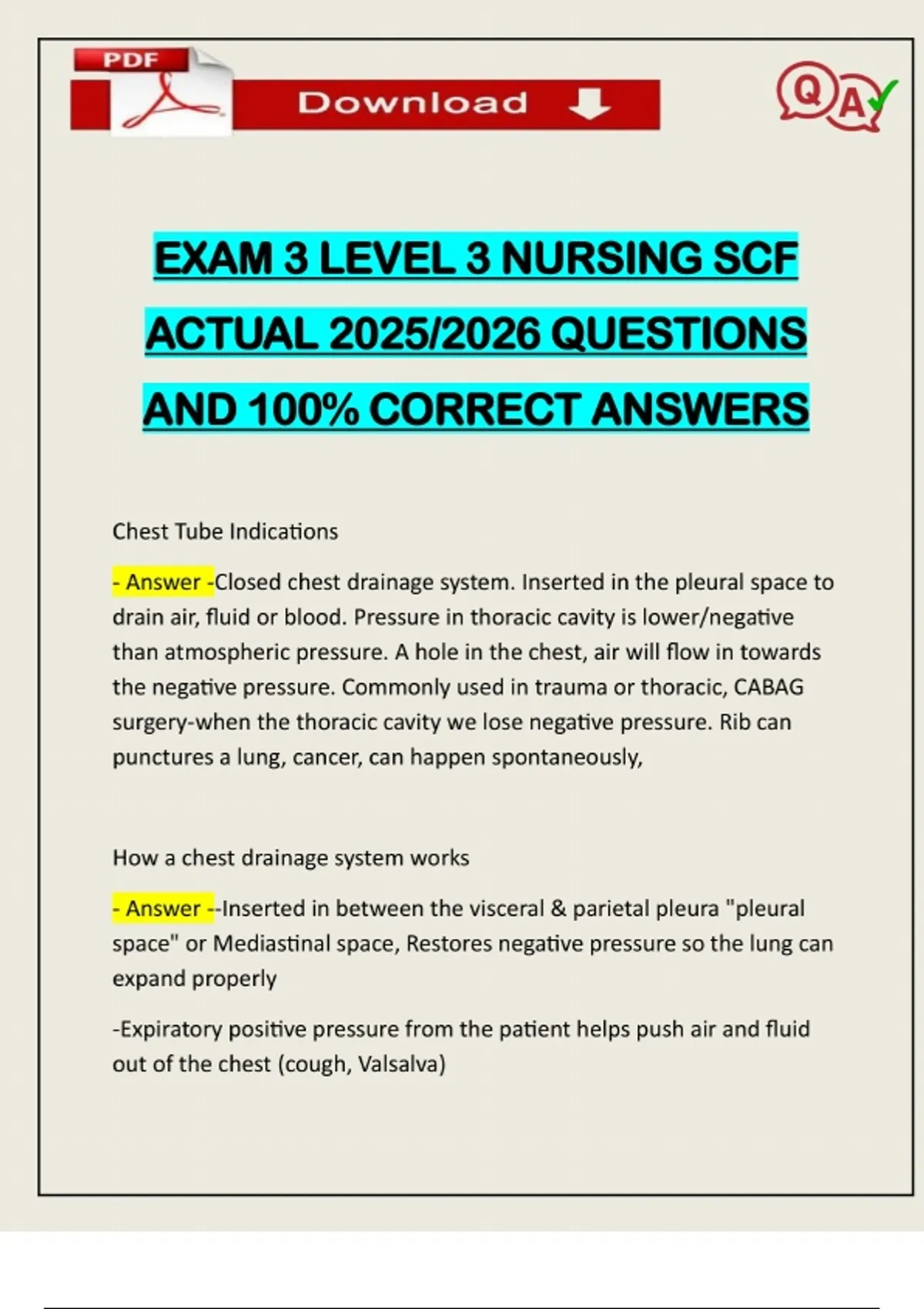 EXAM 3 LEVEL 3 NURSING SCF ACTUAL 2025/2026 QUESTIONS AND 100% CORRECT ...