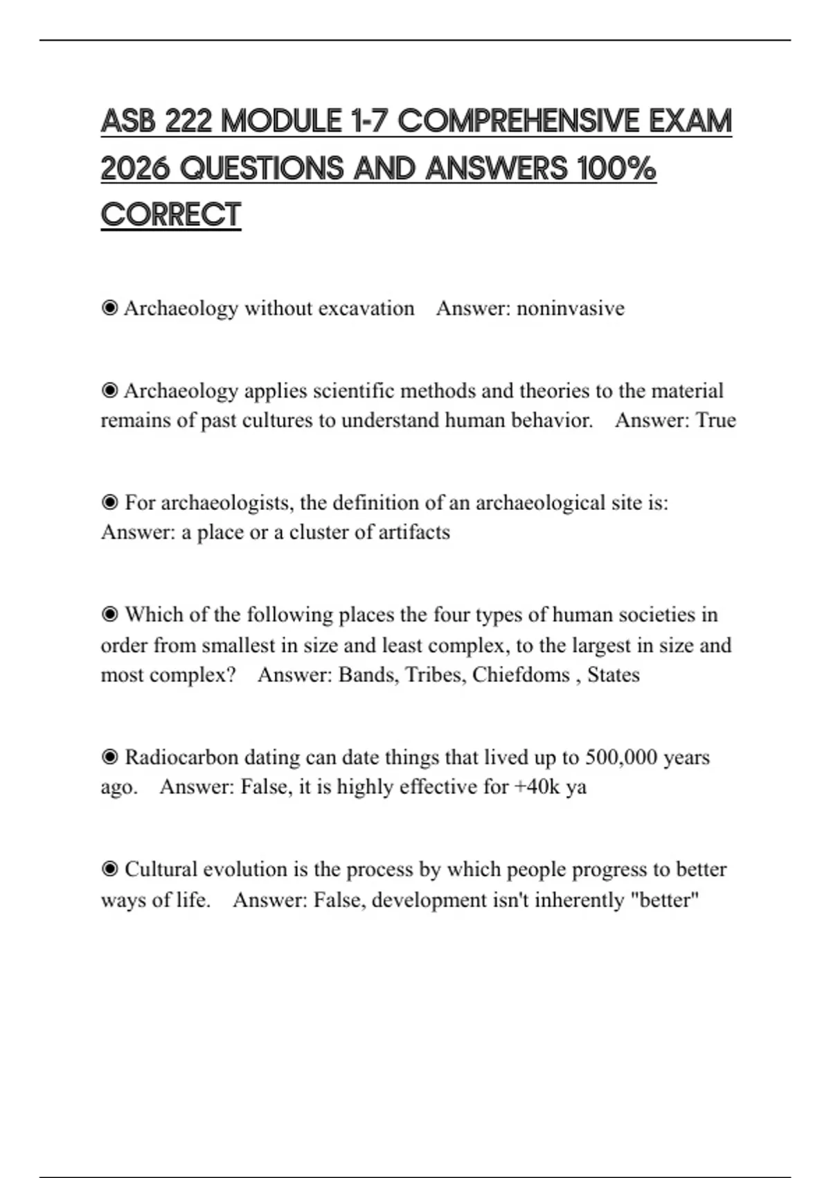 ASB 222 MODULE 1-7 COMPREHENSIVE EXAM 2026 QUESTIONS AND ANSWERS 100% ...