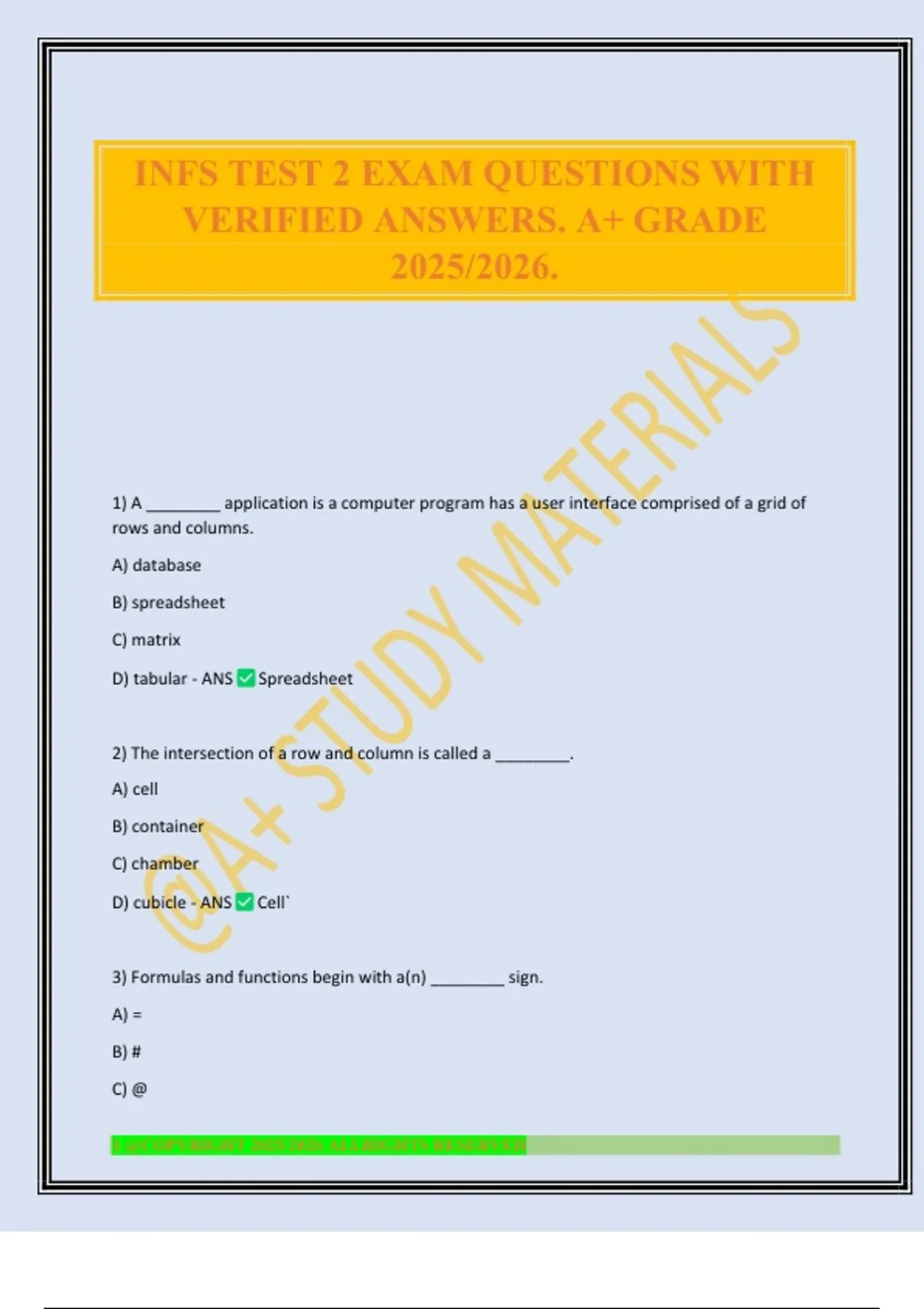 INFS TEST 2 EXAM QUESTIONS WITH VERIFIED ANSWERS. A+ GRADE 2025/2026 ...