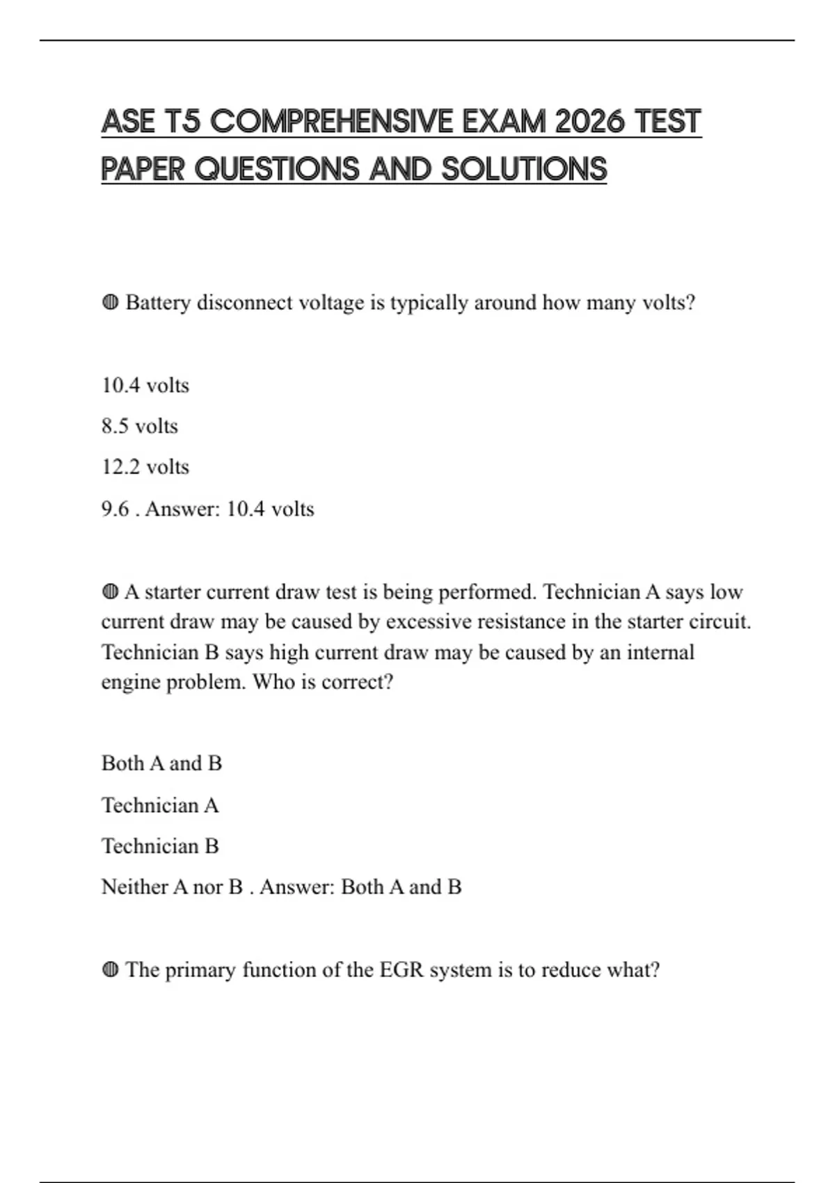ASE T5 COMPREHENSIVE EXAM 2026 TEST PAPER QUESTIONS AND SOLUTIONS - ASE ...