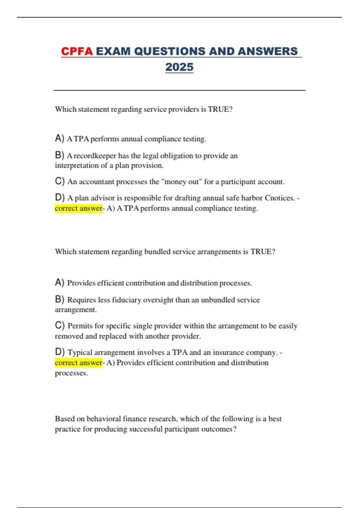 CPFA Exam Questions and Answers 2025 – Complete Study and Revision ...