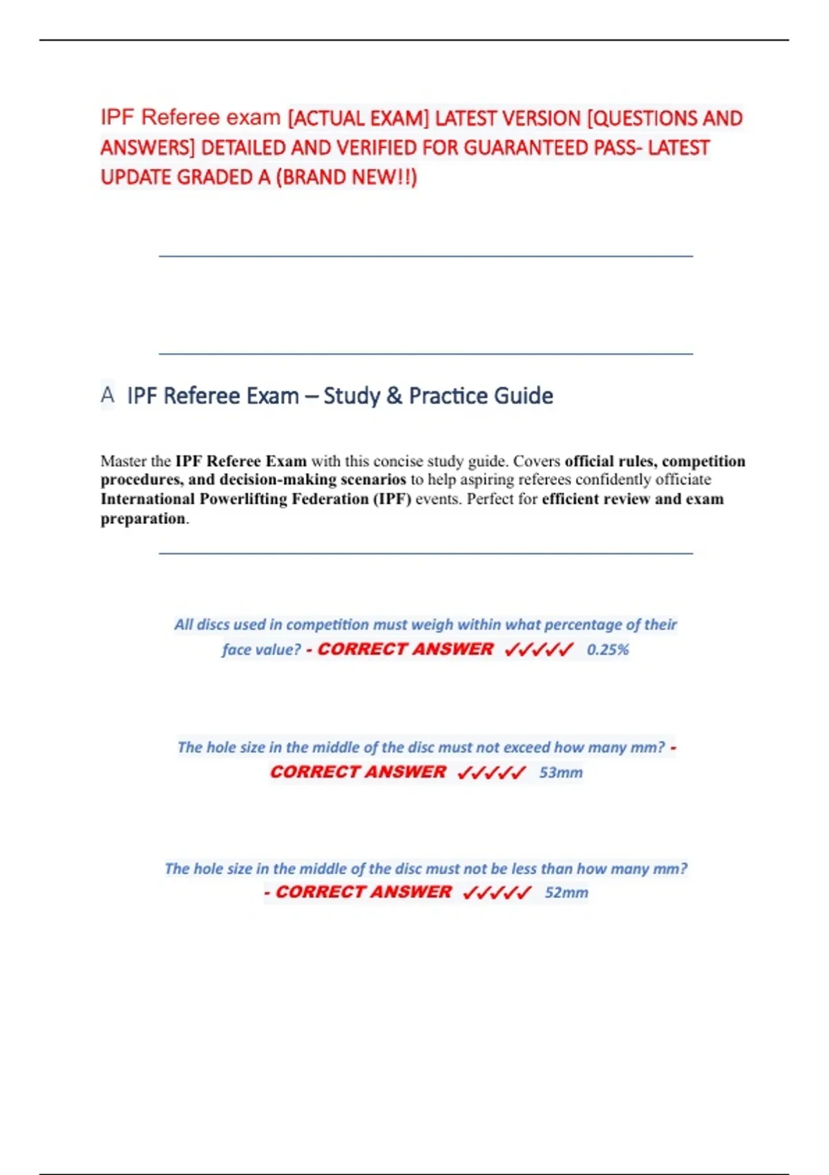 IPF Referee Exam – Referees [ACTUAL EXAM] LATEST VERSION [QUESTIONS AND ...