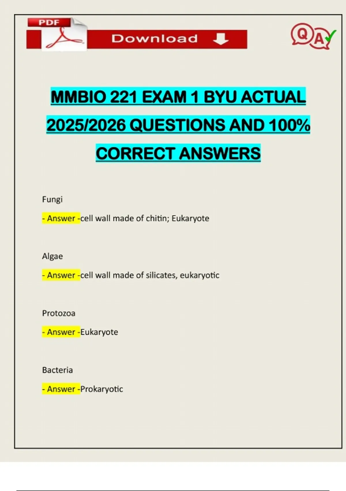 MMBIO 221 EXAM 1 BYU ACTUAL 2025/2026 QUESTIONS AND 100% CORRECT ...