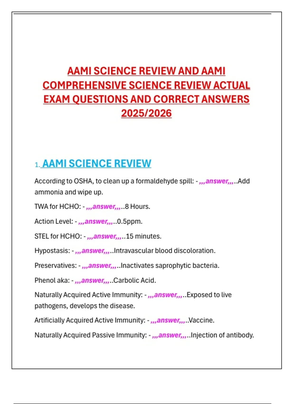 AAMI SCIENCE REVIEW AND AAMI COMPREHENSIVE SCIENCE REVIEW ACTUAL EXAM ...