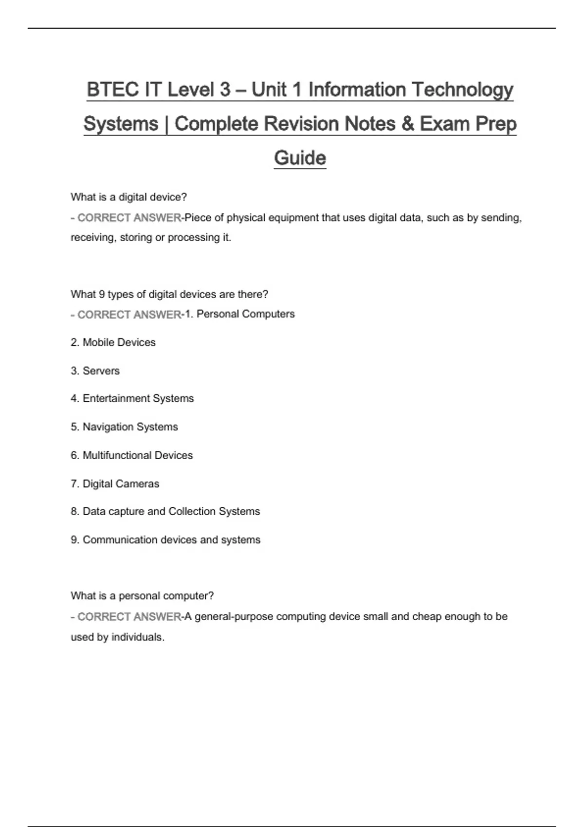 BTEC IT Level 3 – Unit 1 Information Technology Systems Complete ...