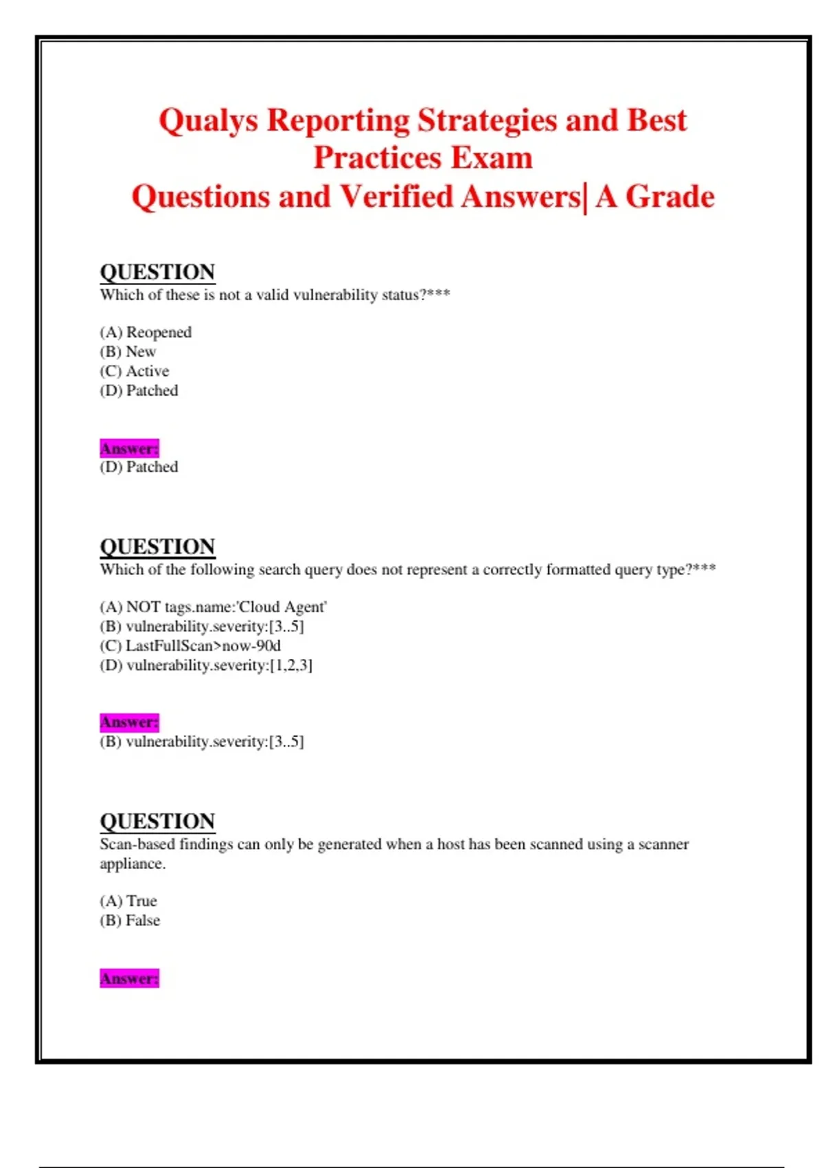 Qualys Reporting Strategies and Best Practices Exam – Verified ...