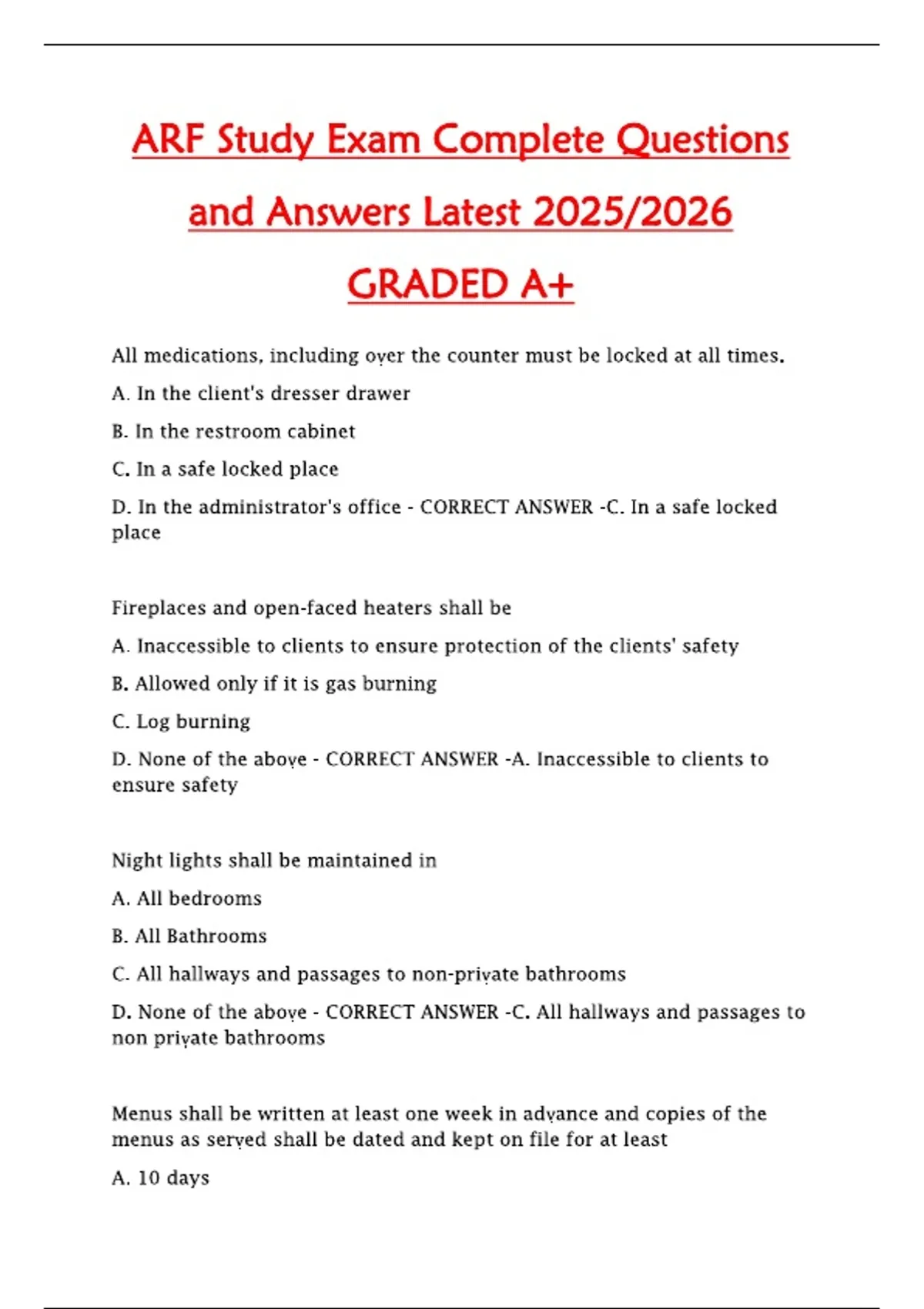 ARF Study Exam Complete Questions and Answers Latest 2025/2026 GRADED ...