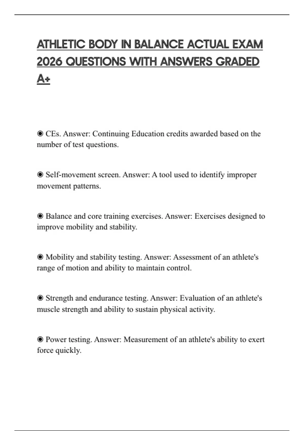 ATHLETIC BODY IN BALANCE ACTUAL EXAM 2026 QUESTIONS WITH ANSWERS GRADED ...
