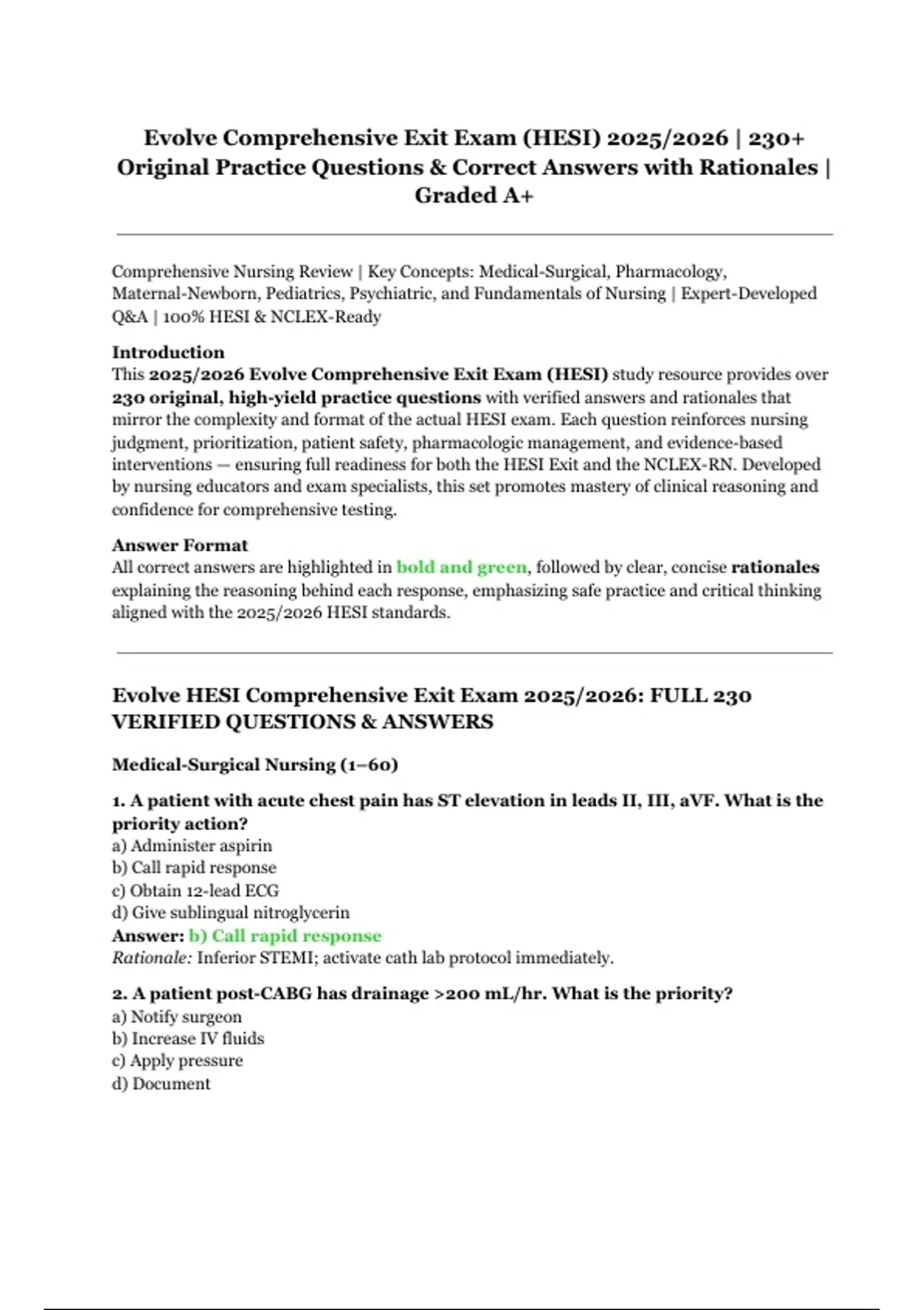 Evolve Comprehensive Exit Exam (HESI) 2025/2026 – 230+ Original ...