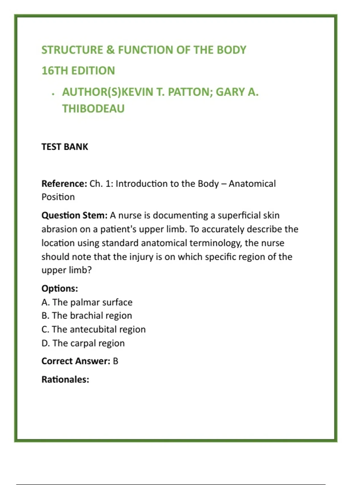 Anatomy & Physiology Test Bank (16th Ed | Patton & Thibodeau ...