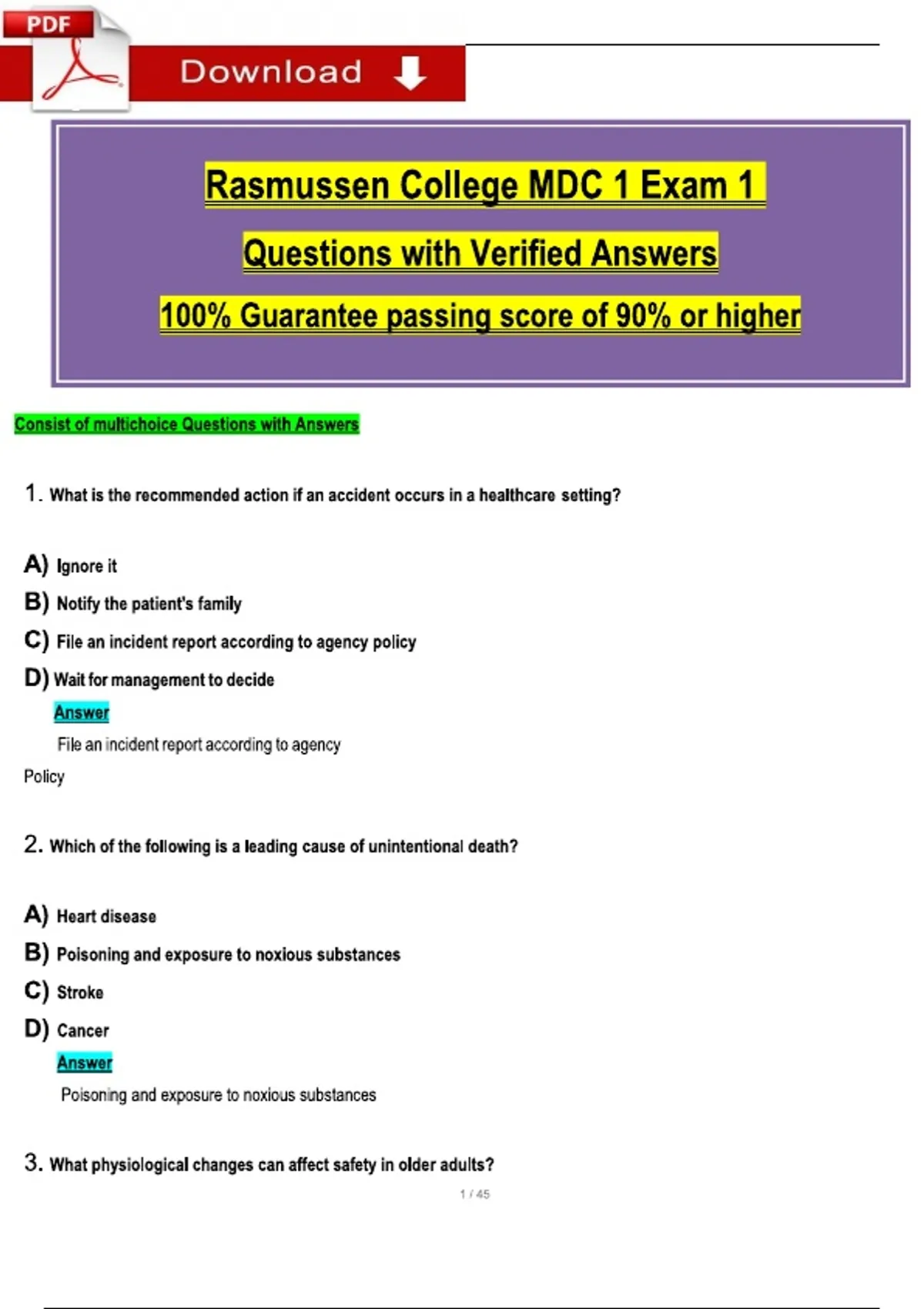 Rasmussen College MDC 1 Exam 1 | 2025–2026 Verified Questions and ...
