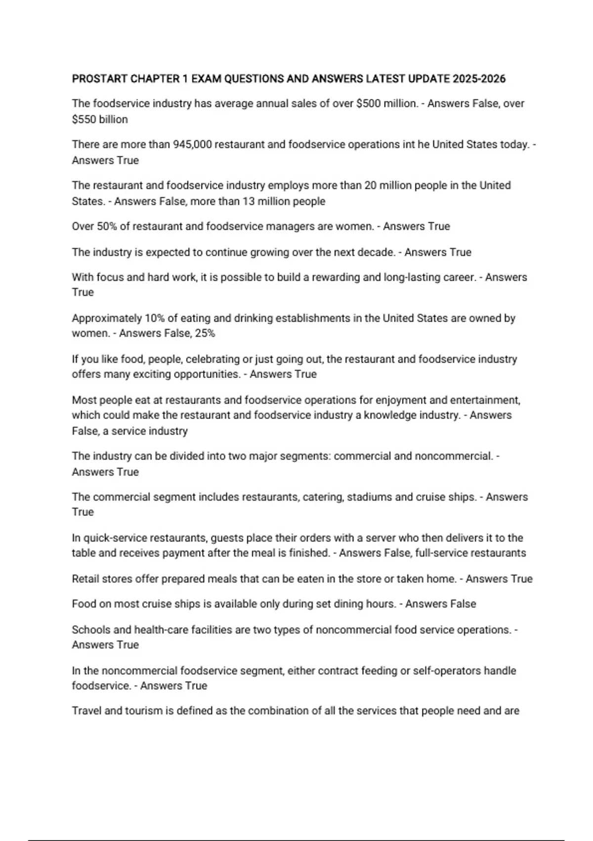 PROSTART CHAPTER 1 EXAM QUESTIONS AND ANSWERS LATEST UPDATE - PROSTART ...