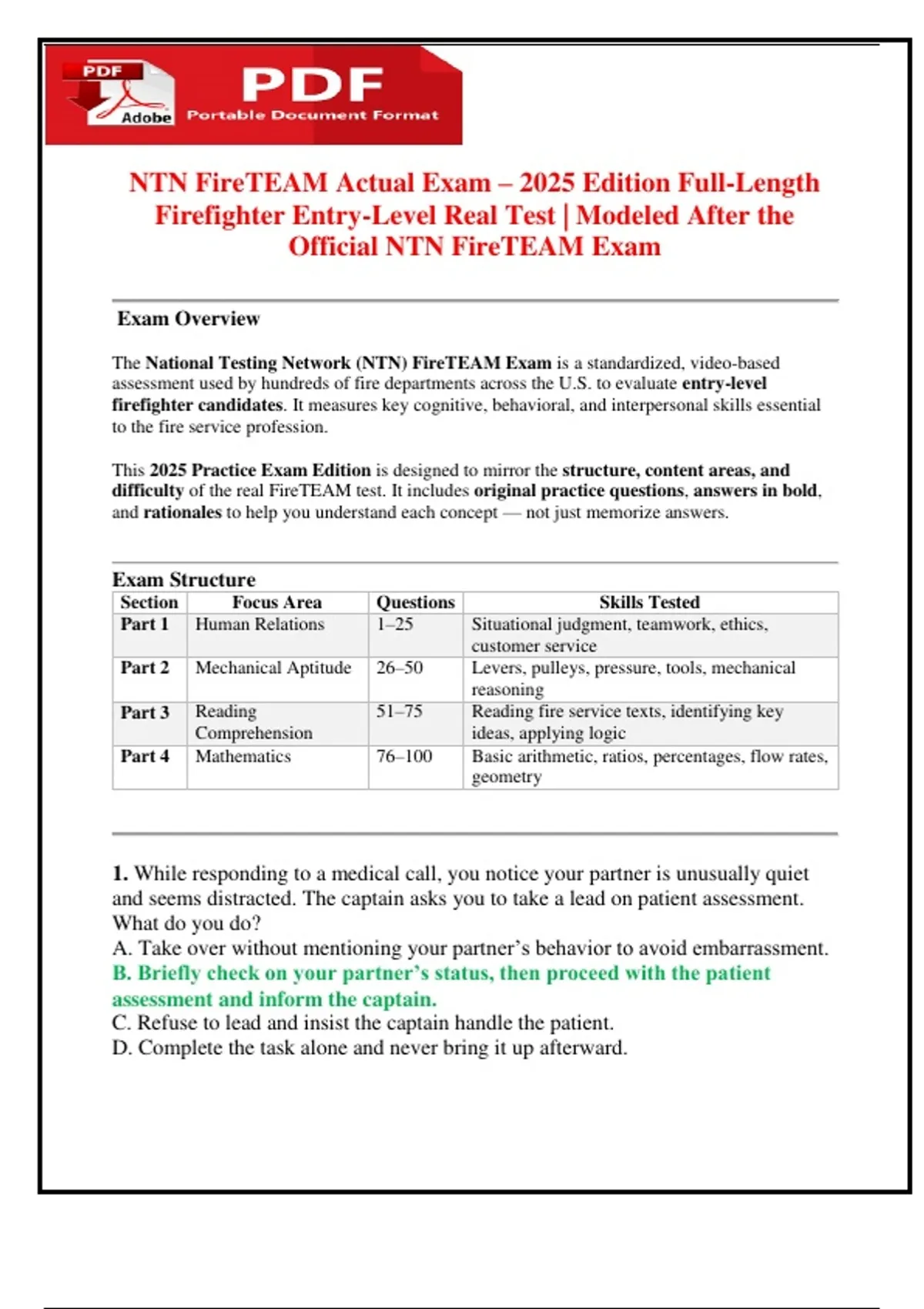 NTN FireTEAM Actual Exam – 2025 Edition Full-Length Firefighter Entry ...