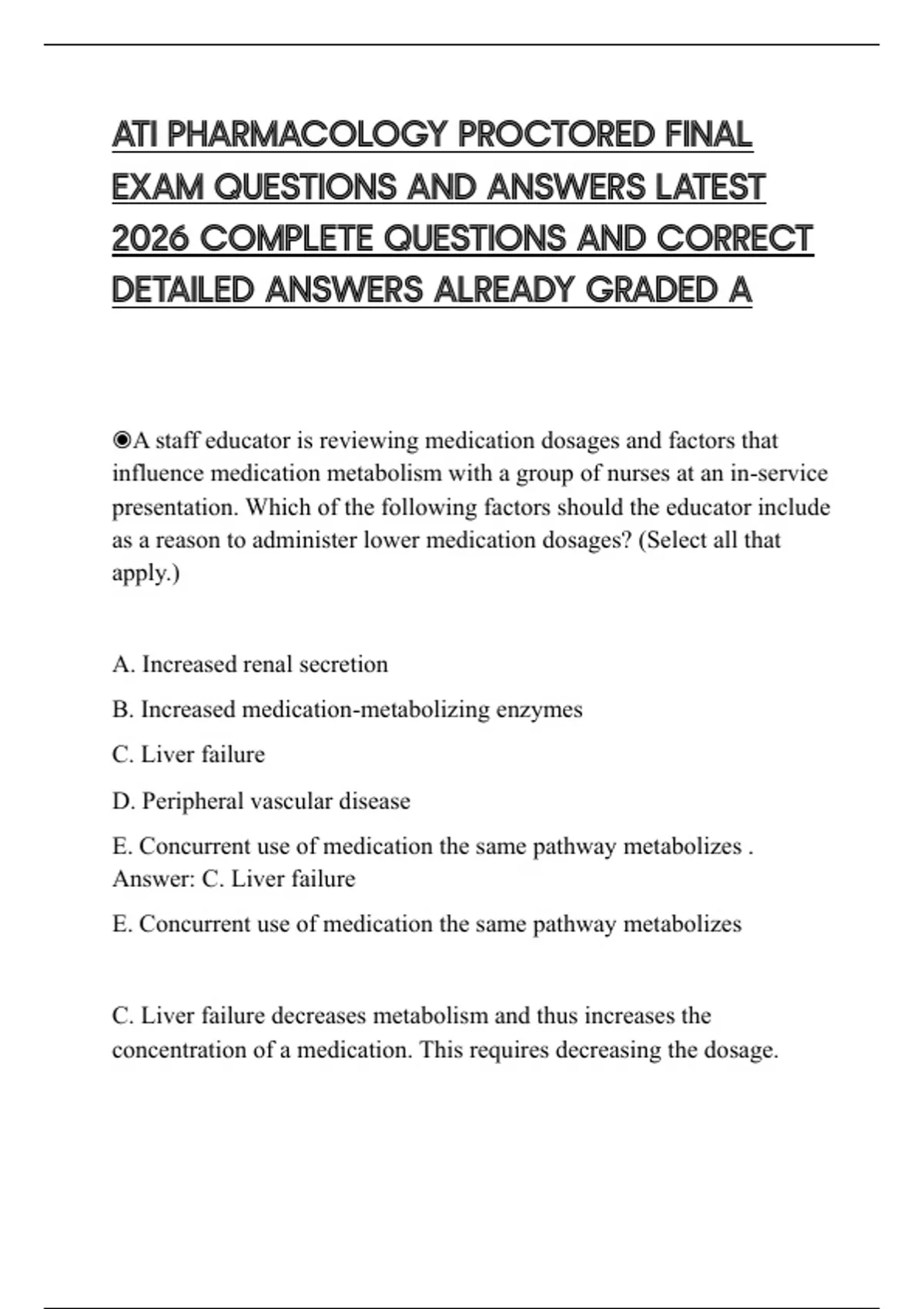 ATI PHARMACOLOGY PROCTORED FINAL EXAM QUESTIONS AND ANSWERS LATEST 2026 ...