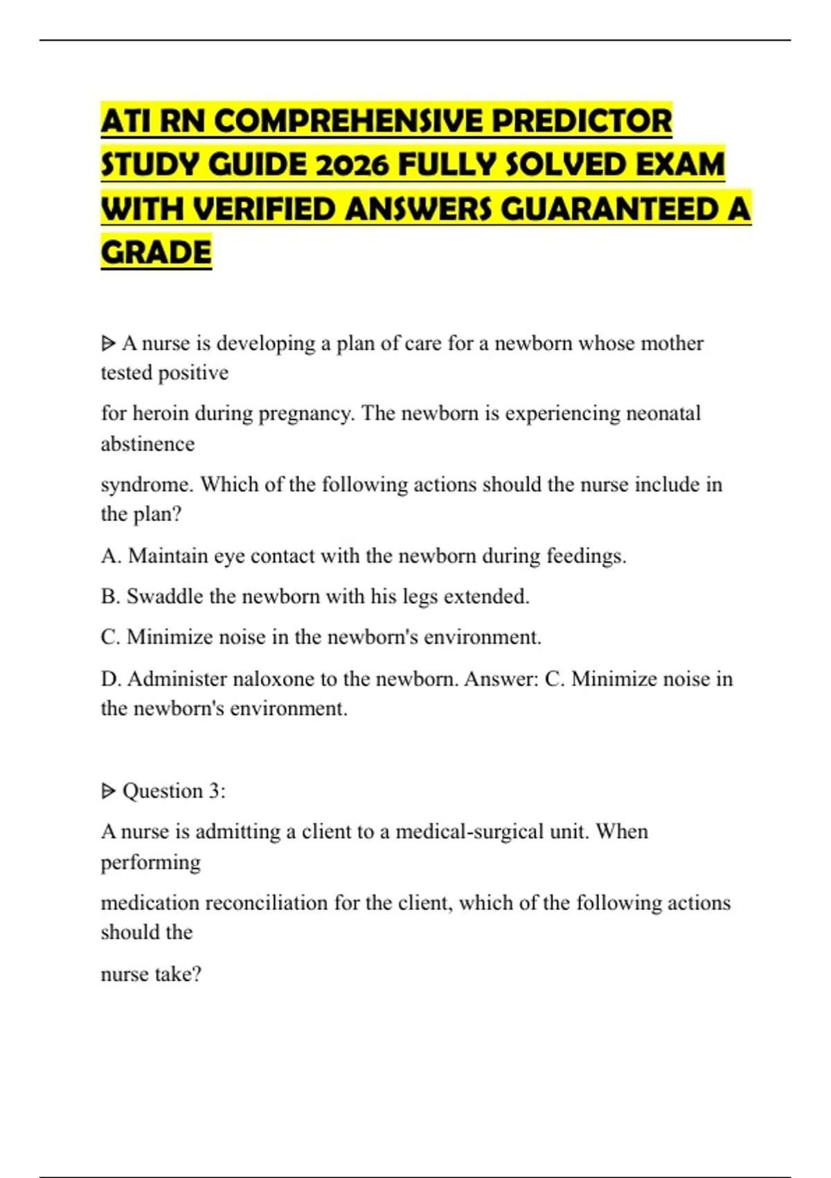 ATI RN COMPREHENSIVE PREDICTOR STUDY GUIDE 2026 FULLY SOLVED EXAM WITH ...