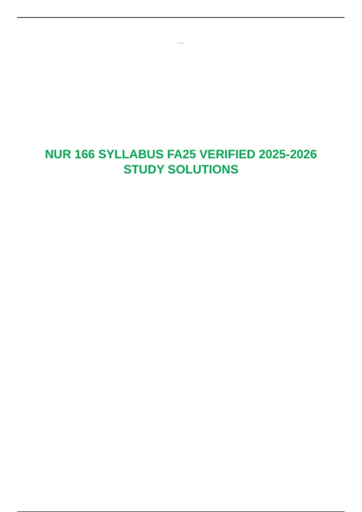 NUR 166 SYLLABUS FA25 VERIFIED STUDY SOLUTIONS - NUR 166 - Stuvia US