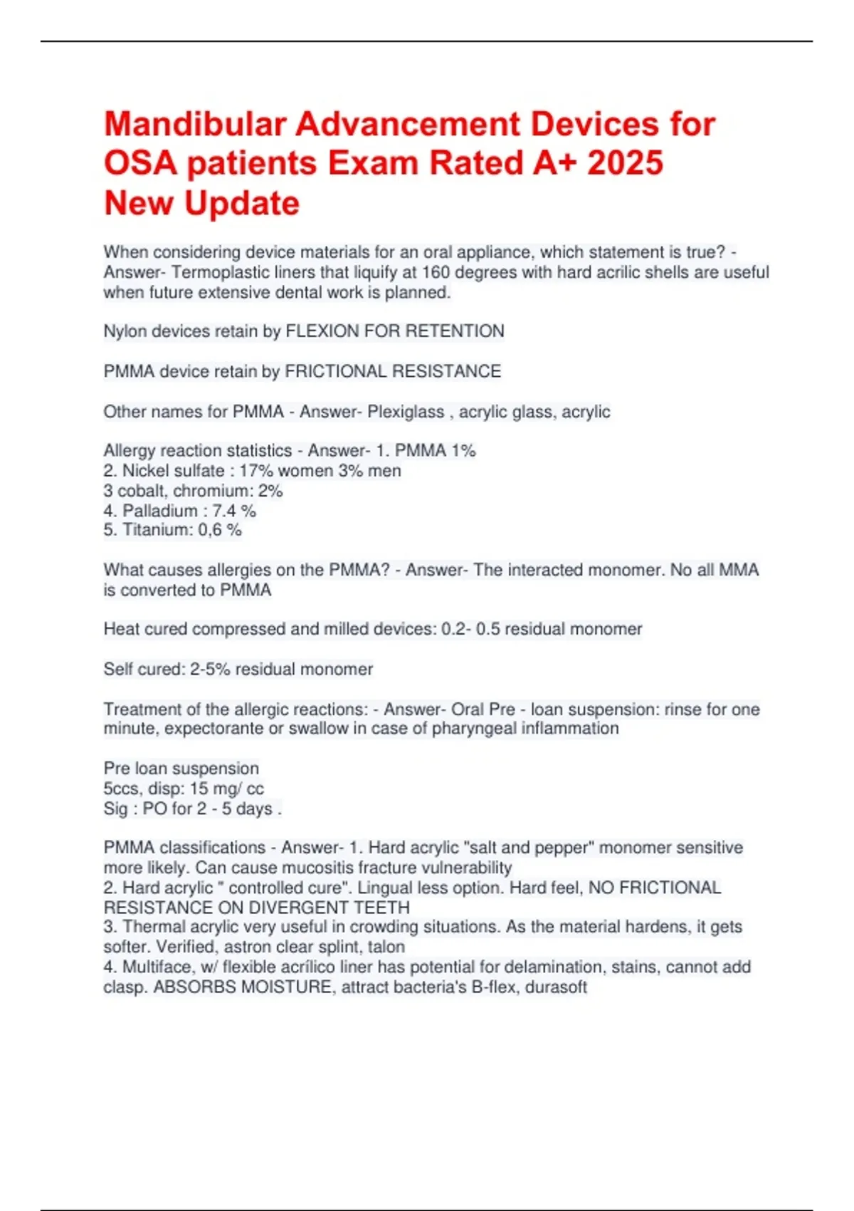 Mandibular Advancement Devices for OSA patients Exam Rated A+ 2025 New ...