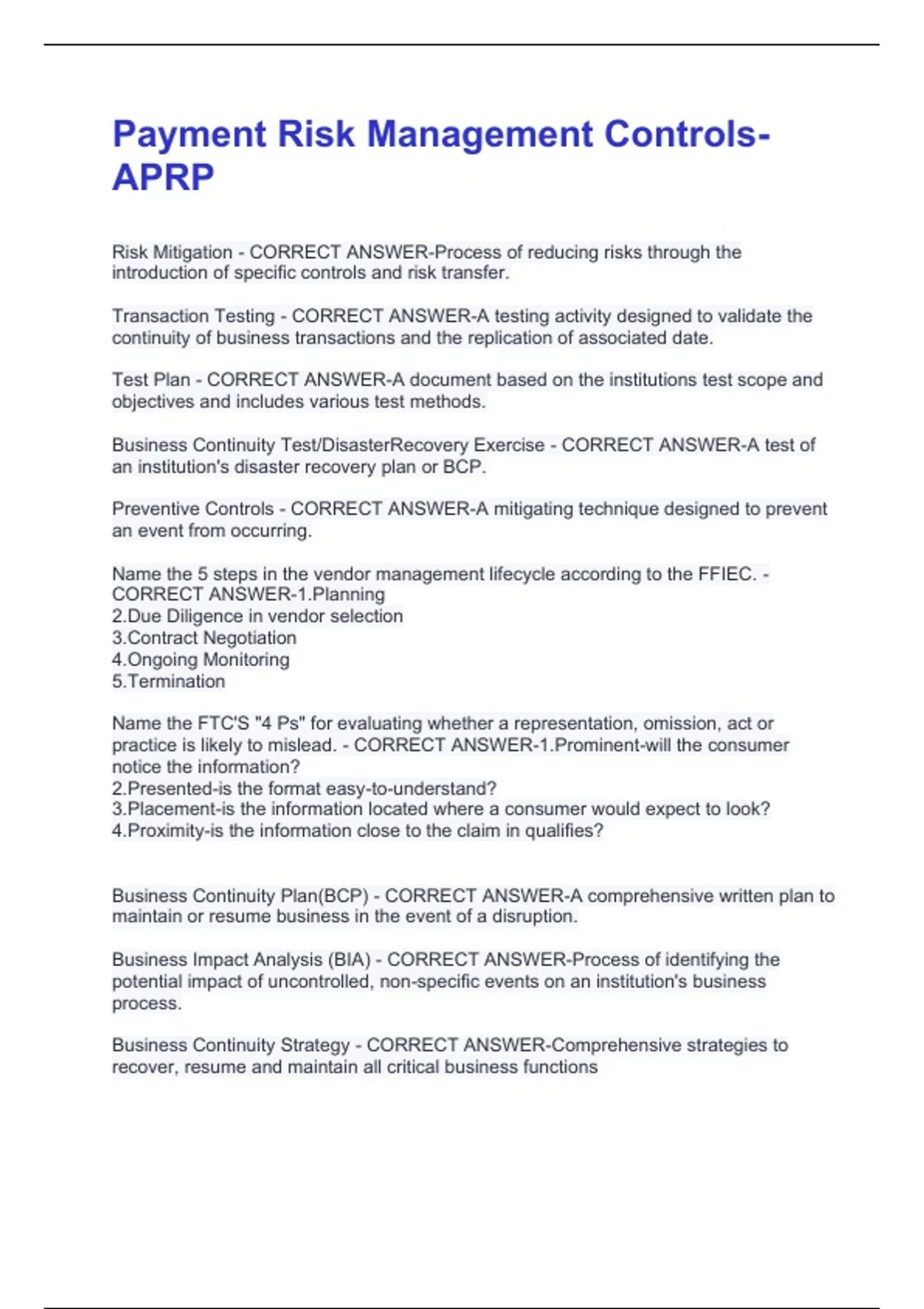 Payment Risk Management ControlsAPRP Questions & Answers Solved 100% ...