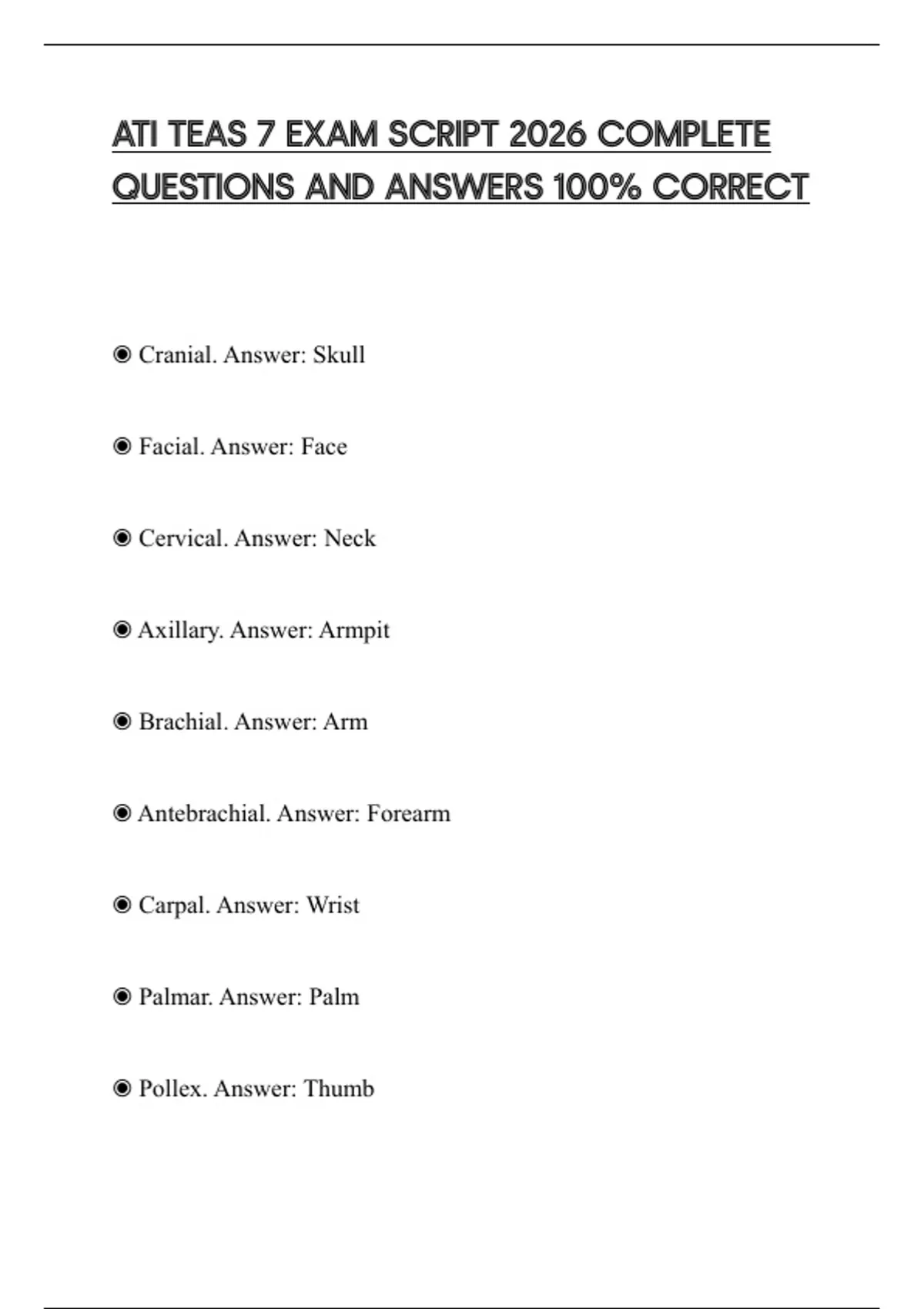 ATI TEAS 7 EXAM SCRIPT 2026 COMPLETE QUESTIONS AND ANSWERS 100% CORRECT ...