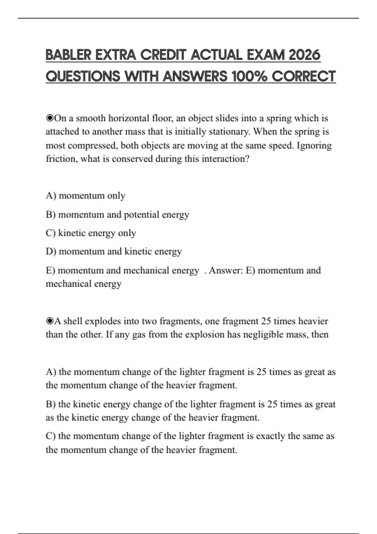 BABLER EXTRA CREDIT ACTUAL EXAM 2026 QUESTIONS WITH ANSWERS 100% ...