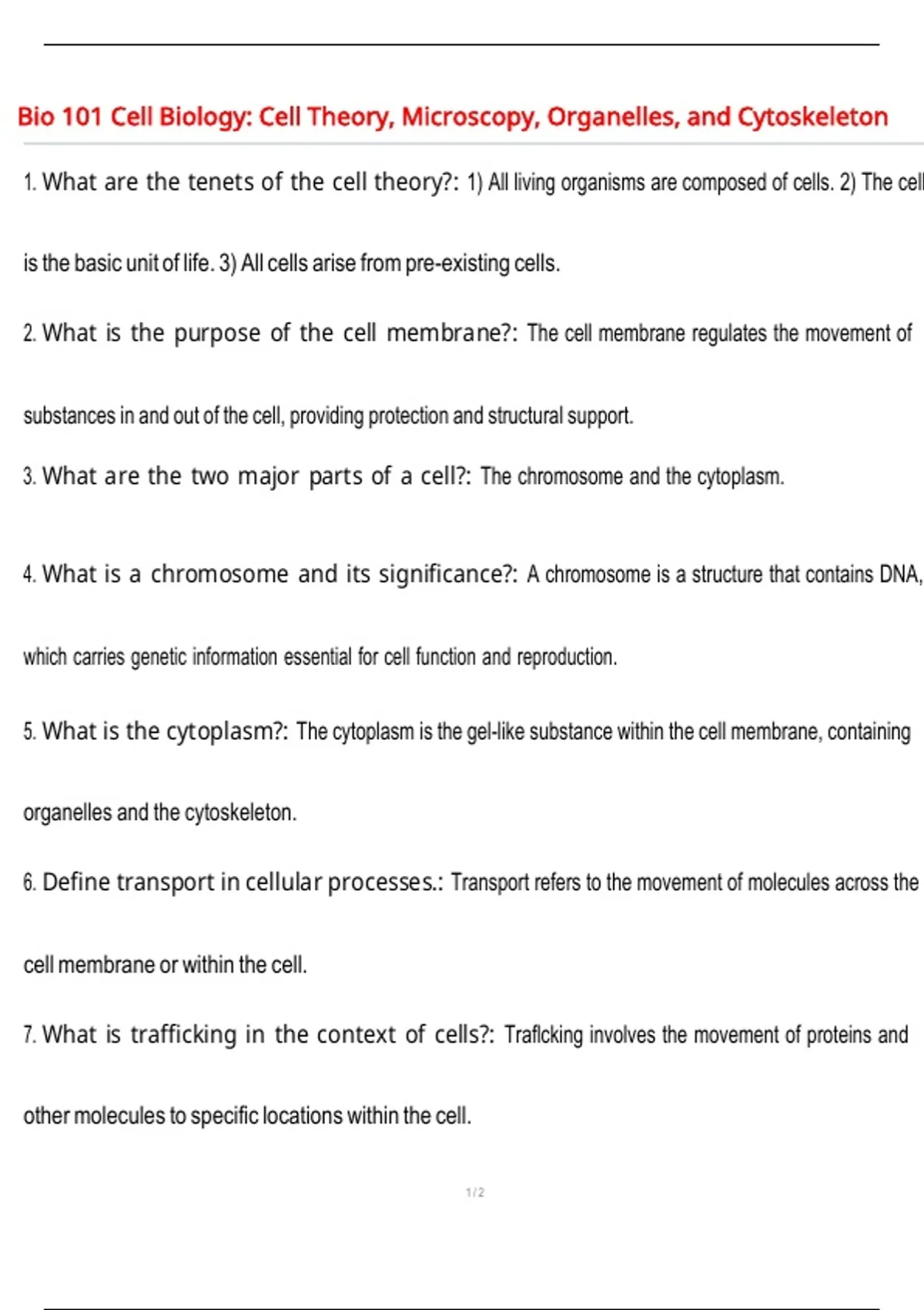 Bio 101 Cell Biology: Cell Theory, Microscopy, Organelles, and ...