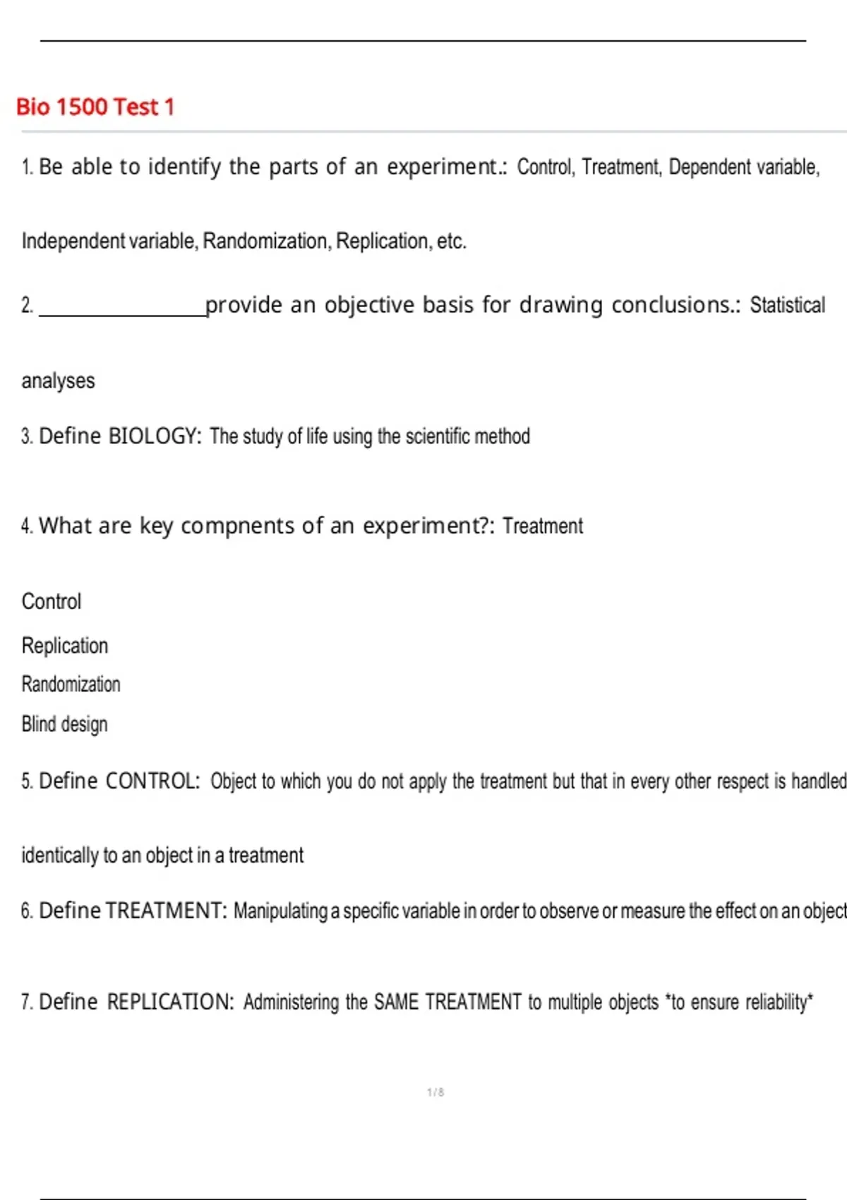 Bio 1500 Test 1 Questions and Answers (100 %Score) Latest Updated 2026 ...