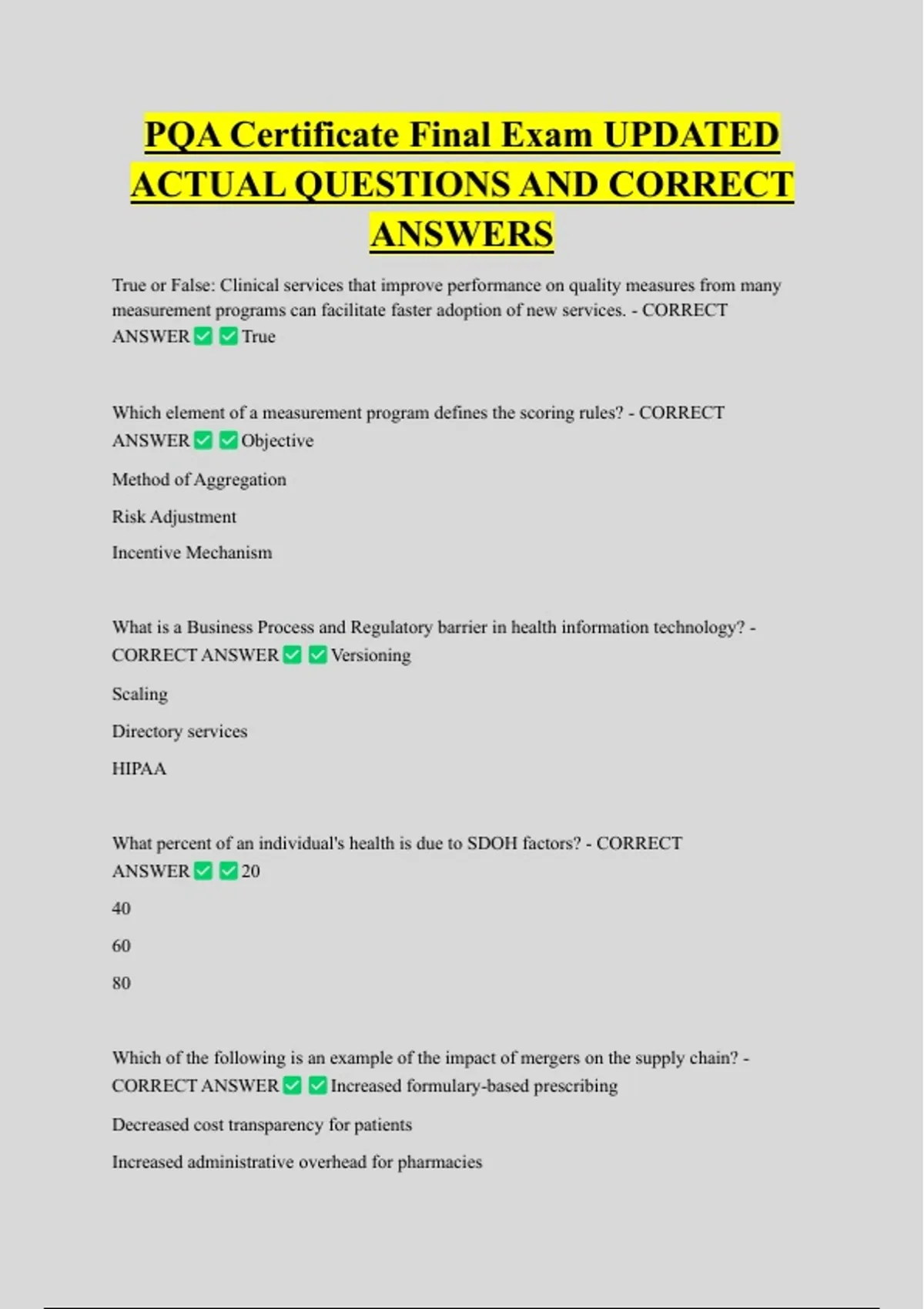 PQA Certificate Final Exam UPDATED ACTUAL QUESTIONS AND CORRECT ANSWERS ...