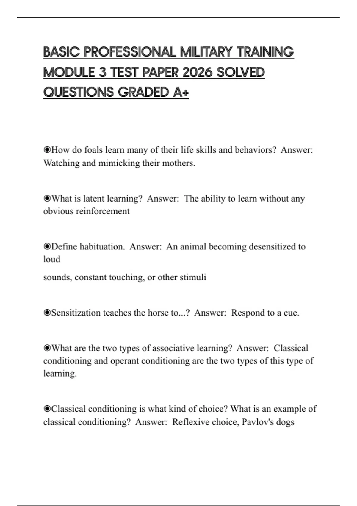 BASIC PROFESSIONAL MILITARY TRAINING MODULE 3 TEST PAPER 2026 SOLVED ...