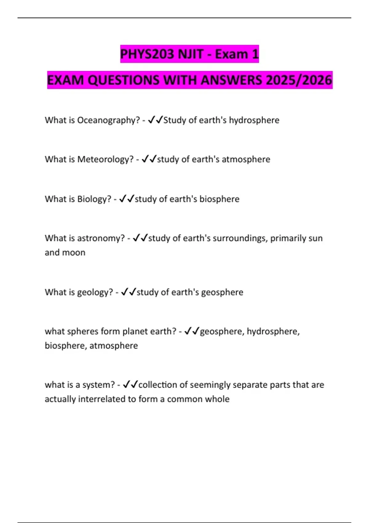 PHYS203 NJIT - Exam 1 EXAM QUESTIONS WITH ANSWERS 2025/2026 - NJIT ...