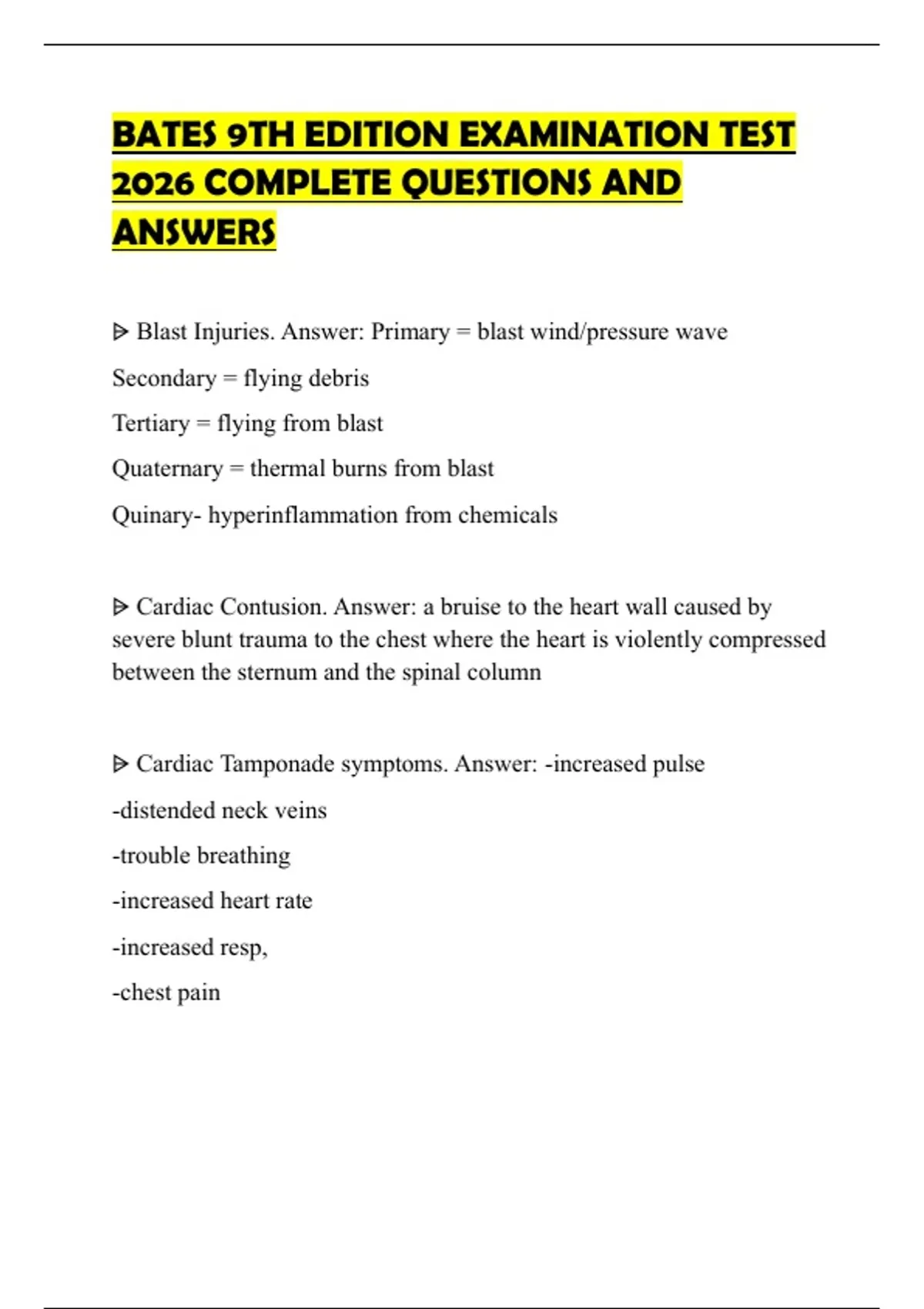 BATES 9TH EDITION EXAMINATION TEST 2026 COMPLETE QUESTIONS AND ANSWERS ...