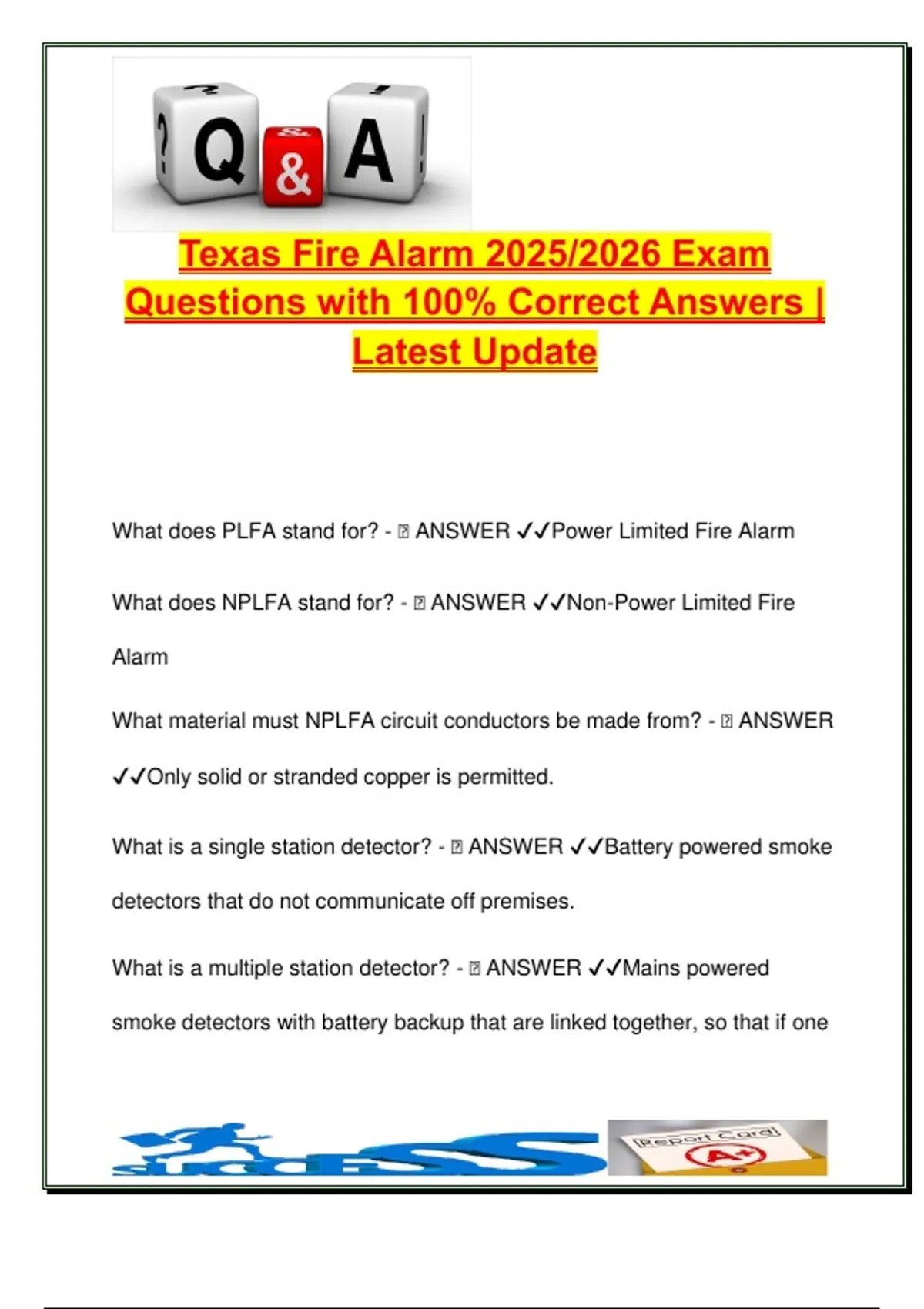 Texas Fire Alarm Exam | 2025/2026 (100+ Q&A) | NFPA Codes, Detectors ...