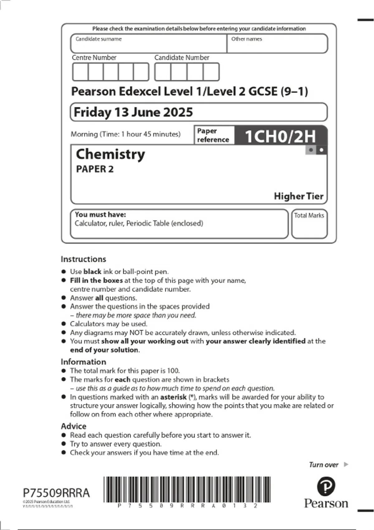 2025 Pearson Edexcel Level 1/Level 2 GCSE (9–1) Chemistry PAPER 2 ...