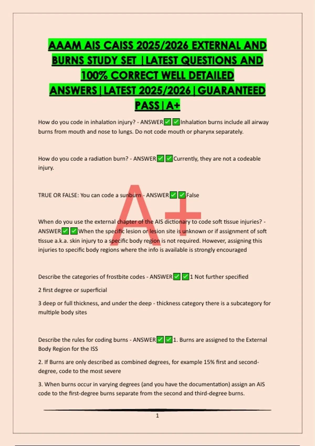 AAAM AIS CAISS 2025/2026 EXTERNAL AND BURNS STUDY SET |LATEST QUESTIONS ...