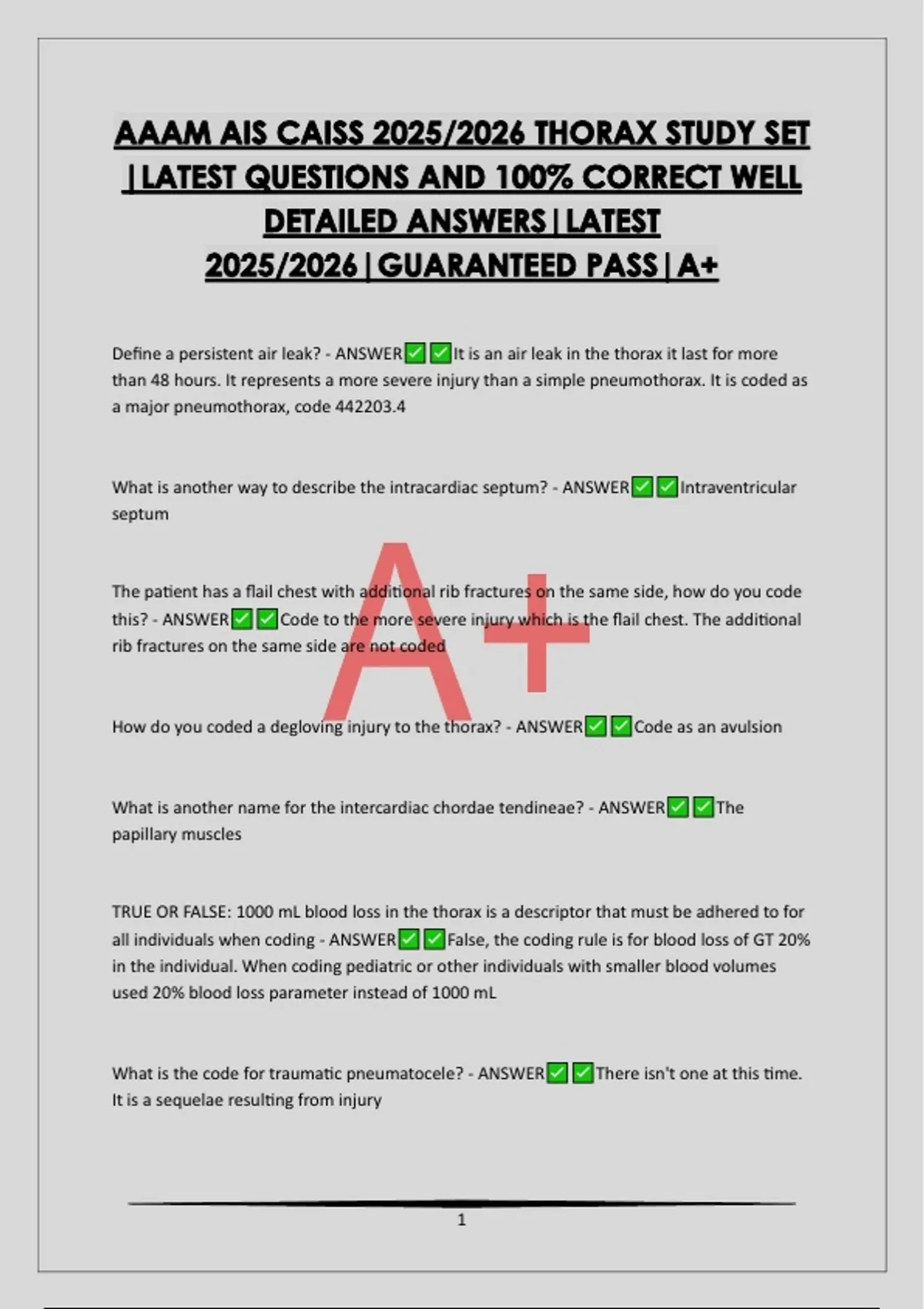 AAAM AIS CAISS 2025/2026 THORAX STUDY SET |LATEST QUESTIONS AND 100% ...