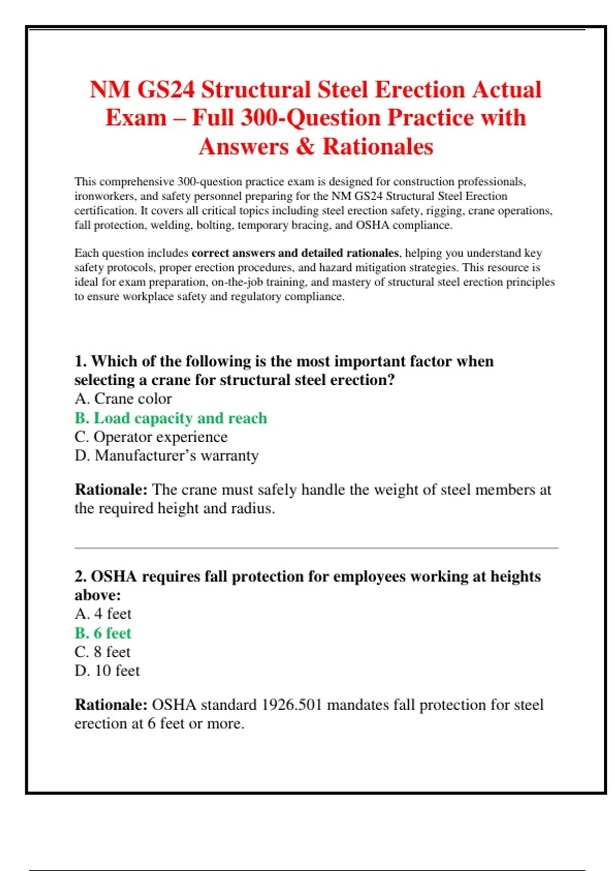 NM GS24 Structural Steel Erection Actual Exam – Full 300-Question Practice with Answers ...