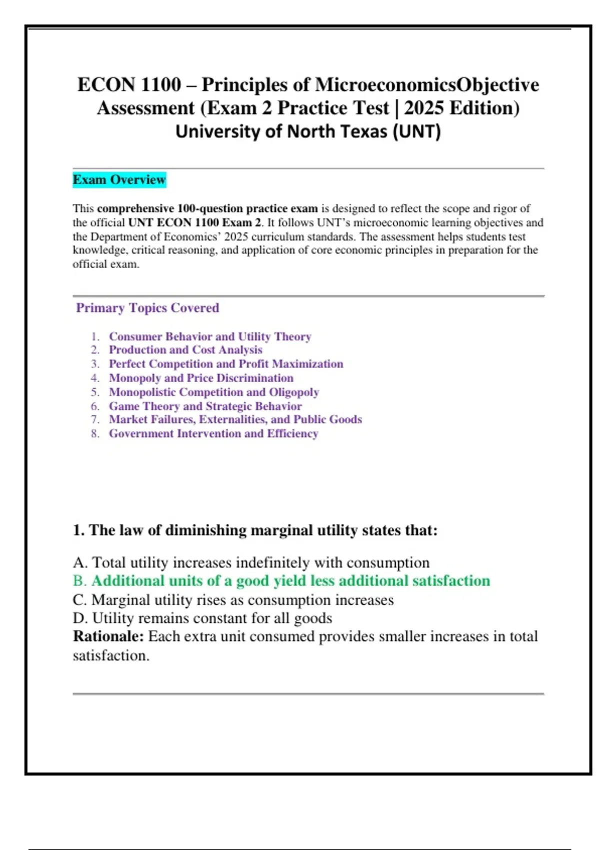 ECON 1100 – Principles of Microeconomics Complete Study Bundle (UNT ...