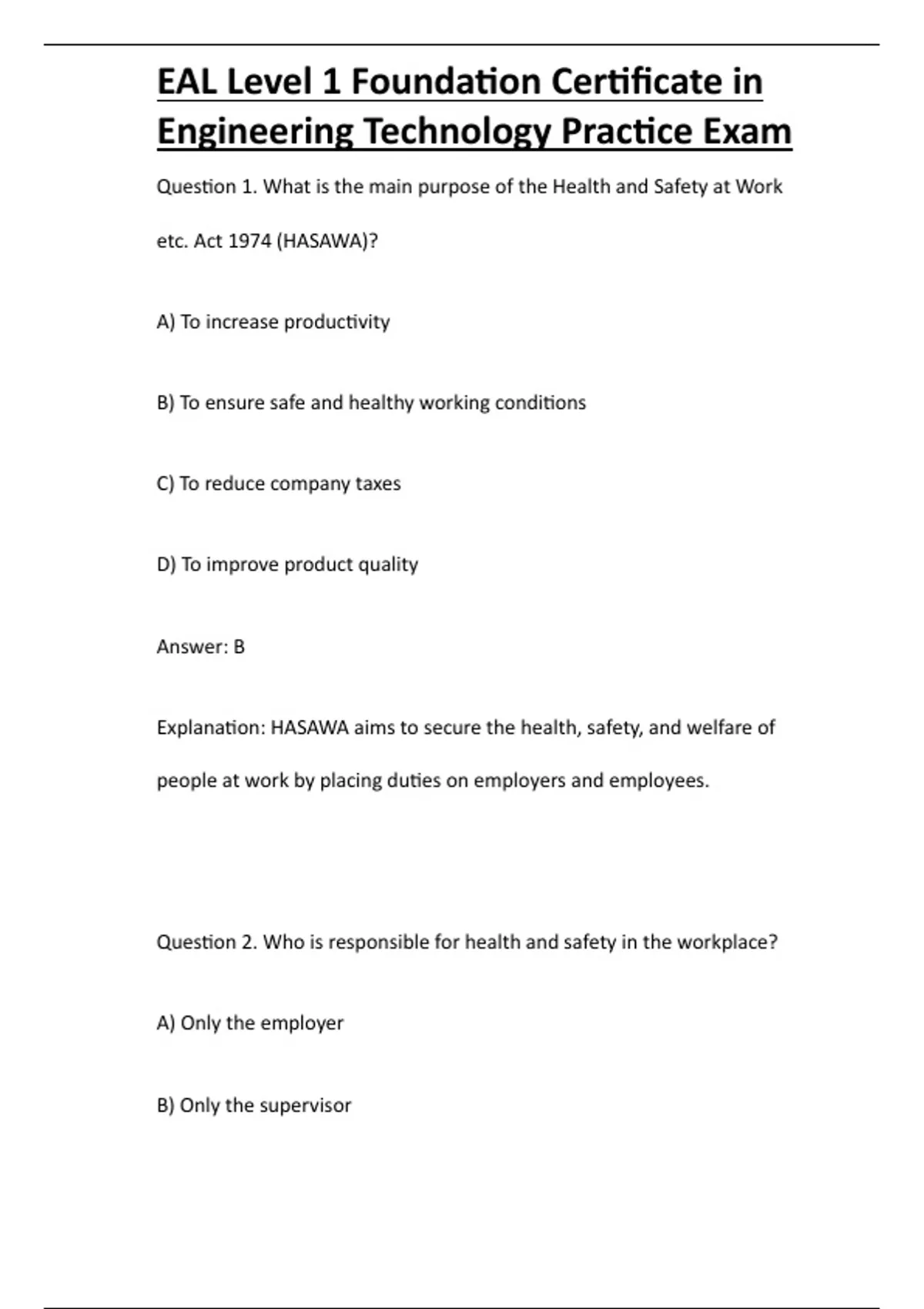 EAL Level 1 Foundation Certificate in Engineering Technology Practice ...