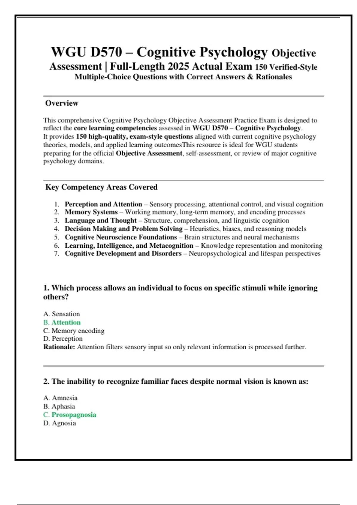 PDF***WGU D570 – Cognitive Psychology Objective Assessment | Full-Length 2025 Actual Exam 150 ...