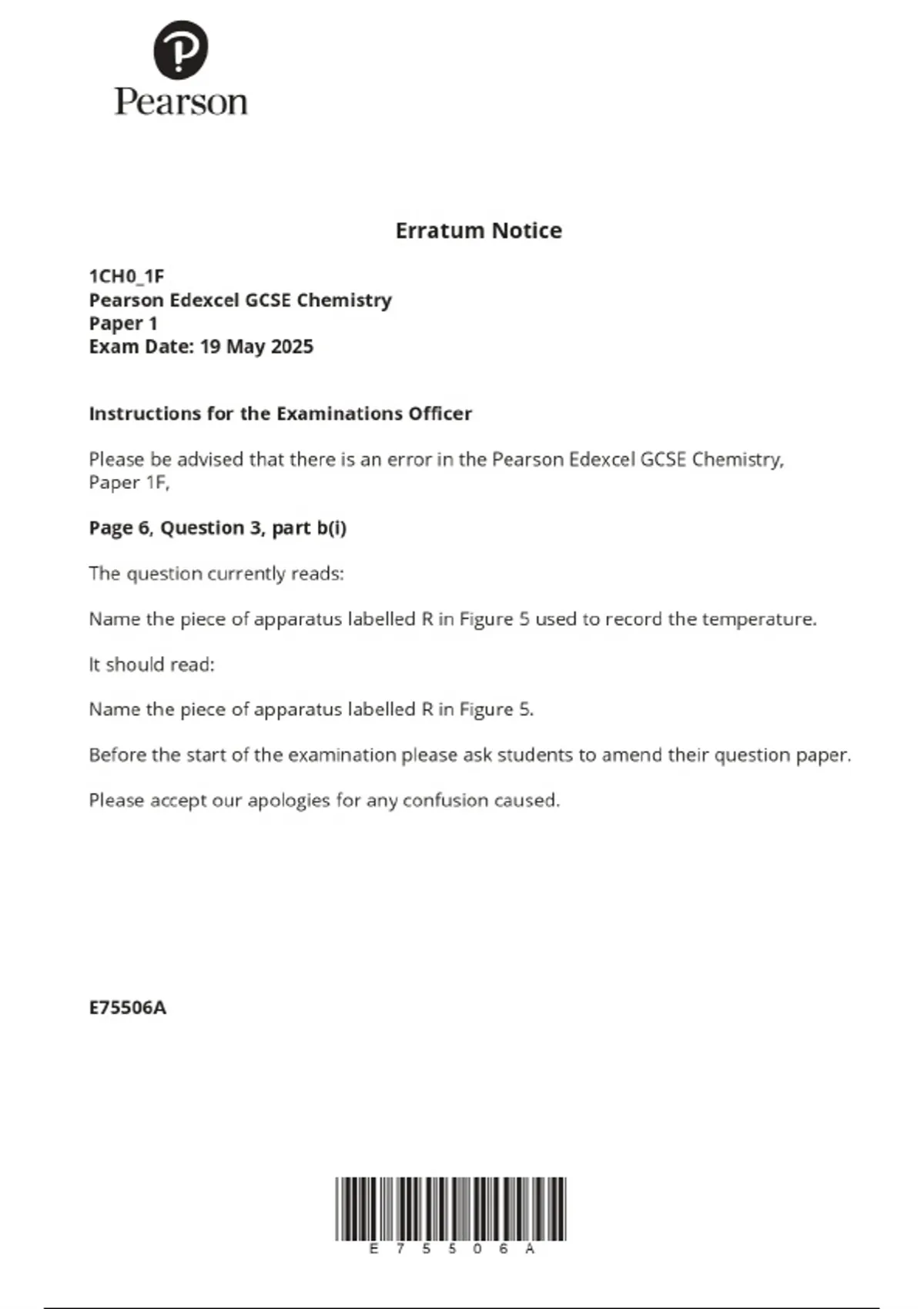 2025 Pearson Edexcel GCSE Chemistry Paper 1 Combined Question Paper ...