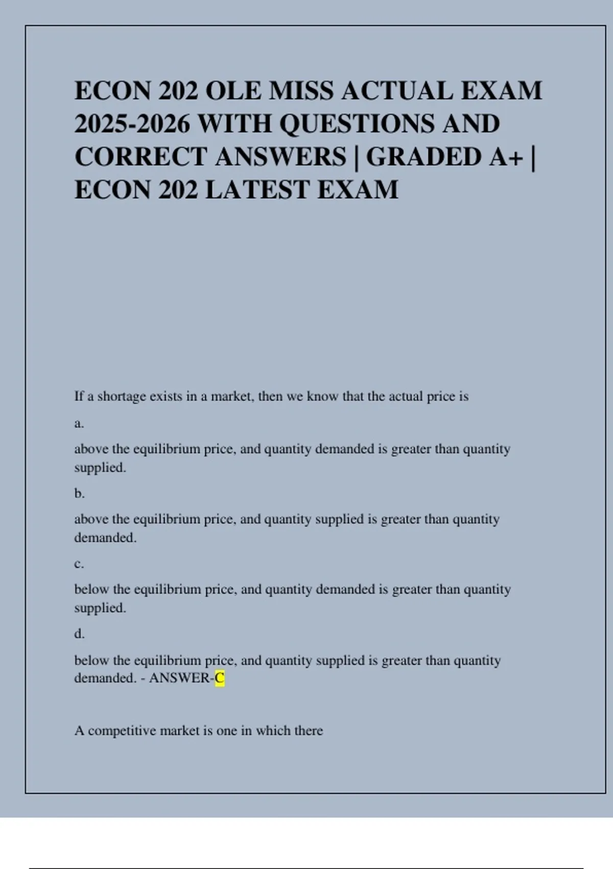 ECON 202 OLE MISS ACTUAL EXAM WITH QUESTIONS AND CORRECT ANSWERS ...