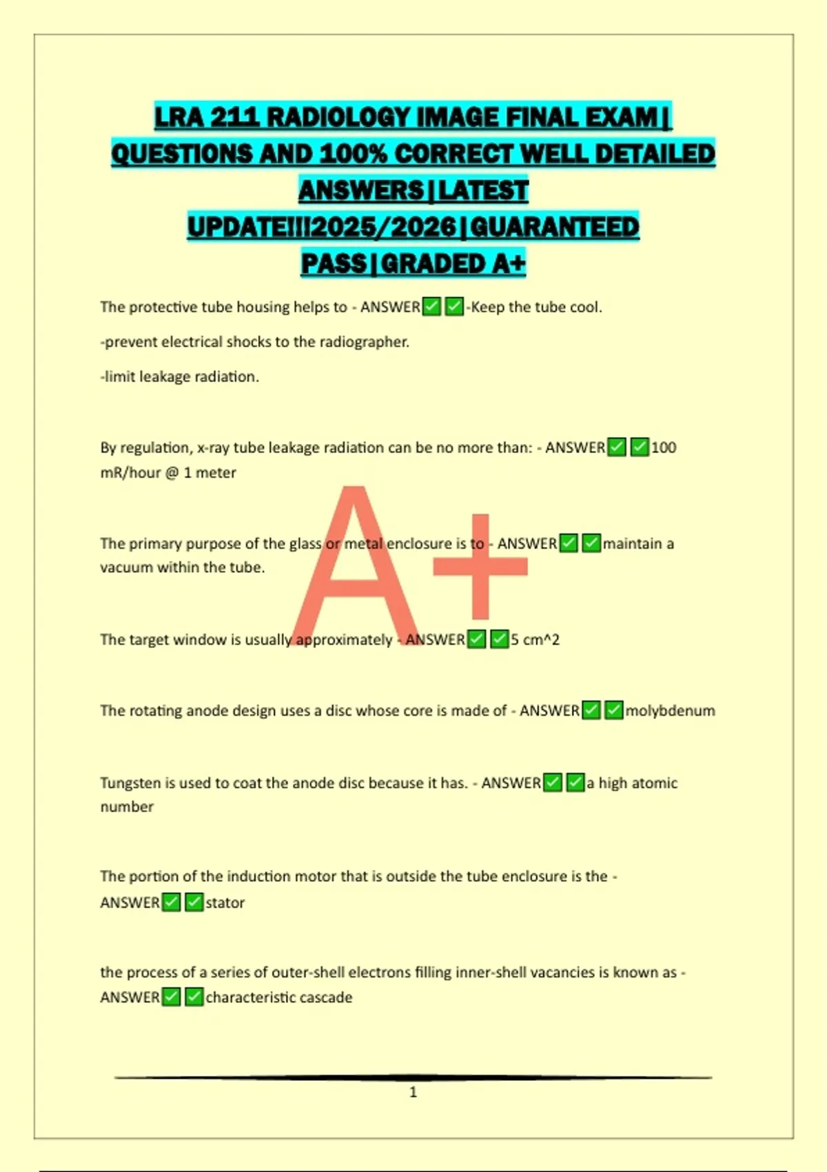 LRA 211 RADIOLOGY IMAGE FINAL EXAM| QUESTIONS AND 100% CORRECT WELL ...