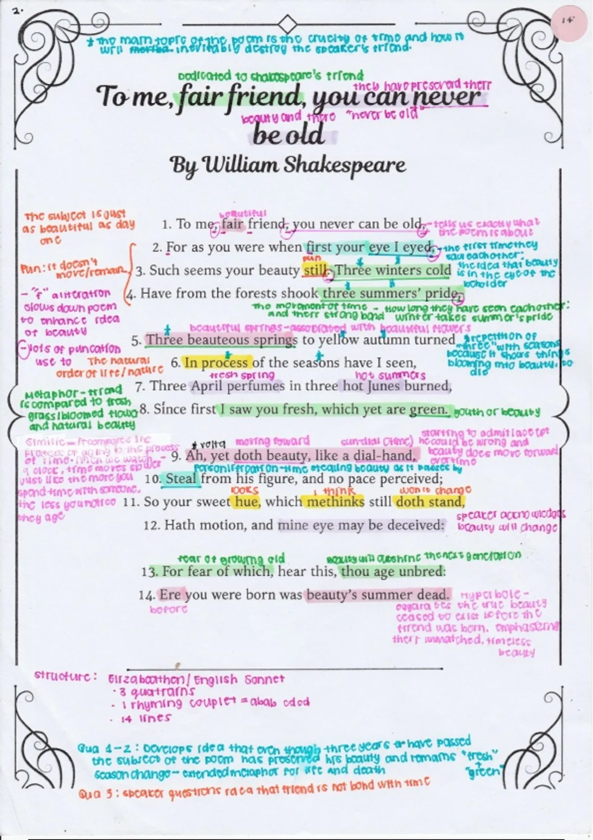 (IEB Grade 12) Sonnet 104: To me, fair friend, you never can be old By ...