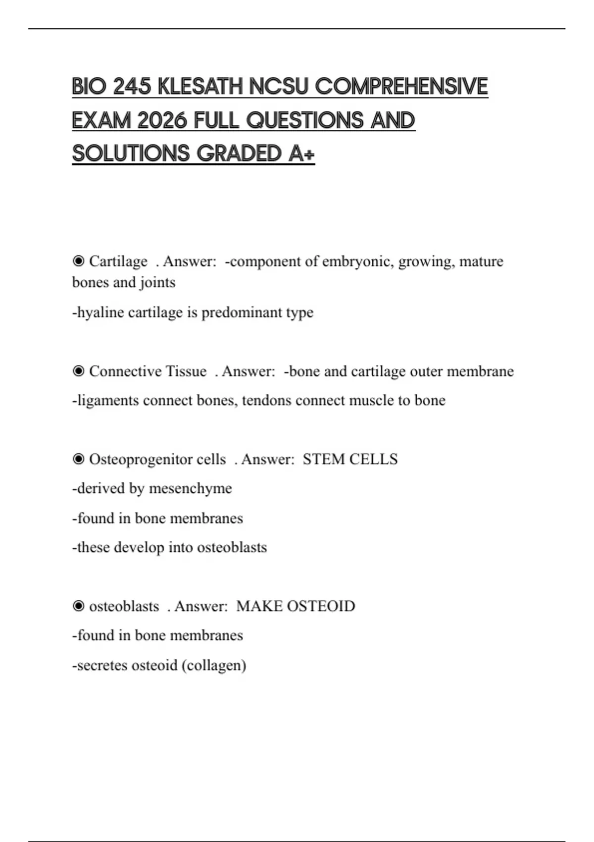 BIO 245 KLESATH NCSU COMPREHENSIVE EXAM 2026 FULL QUESTIONS AND ...