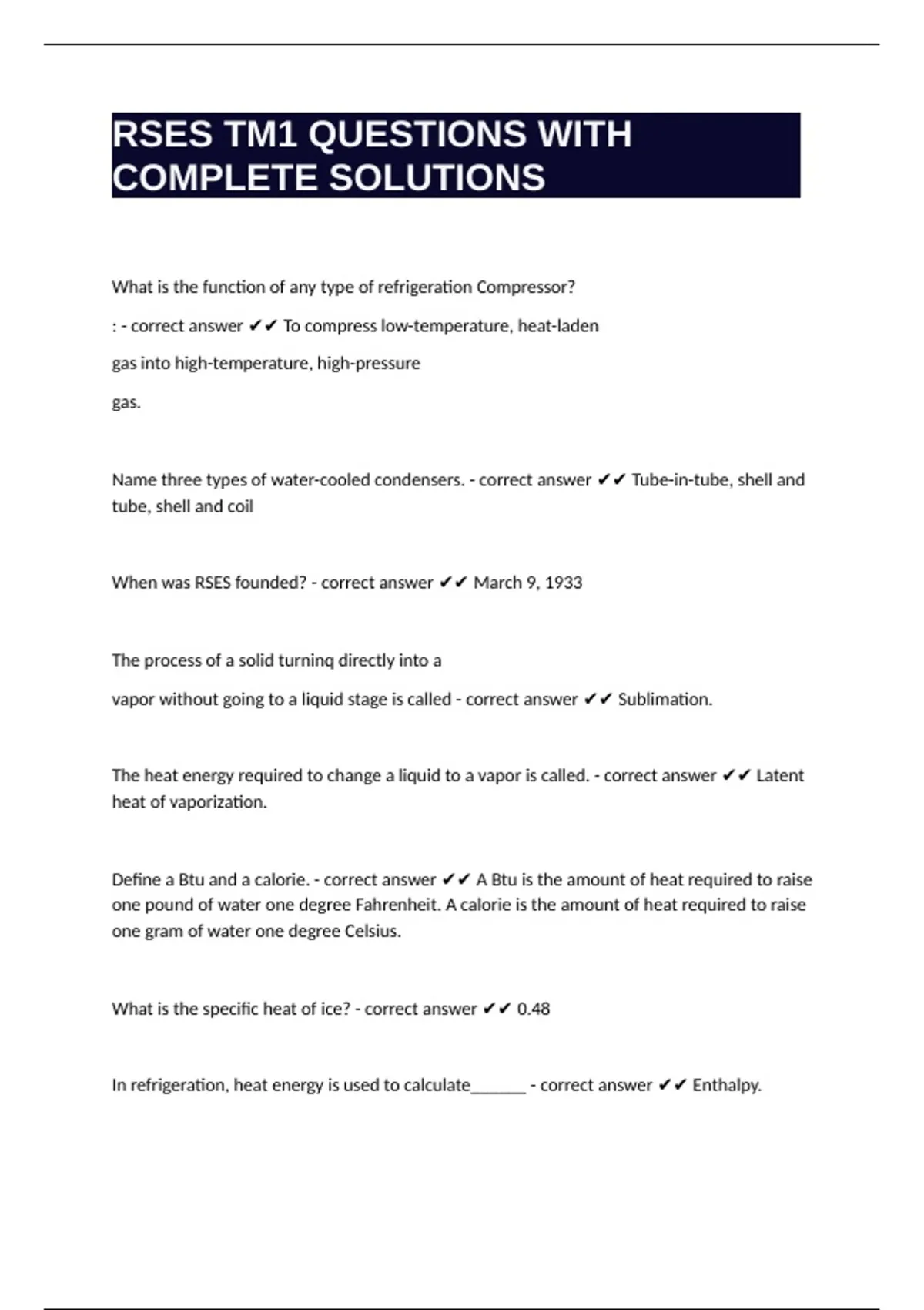 RSES TM1 QUESTIONS WITH COMPLETE SOLUTIONS - RSES - Stuvia US